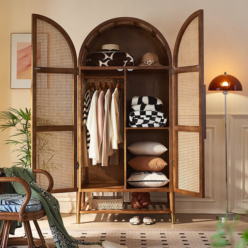 Dream cabinet Rattan Double Door Storage Cabinet With Shelves Accent ...