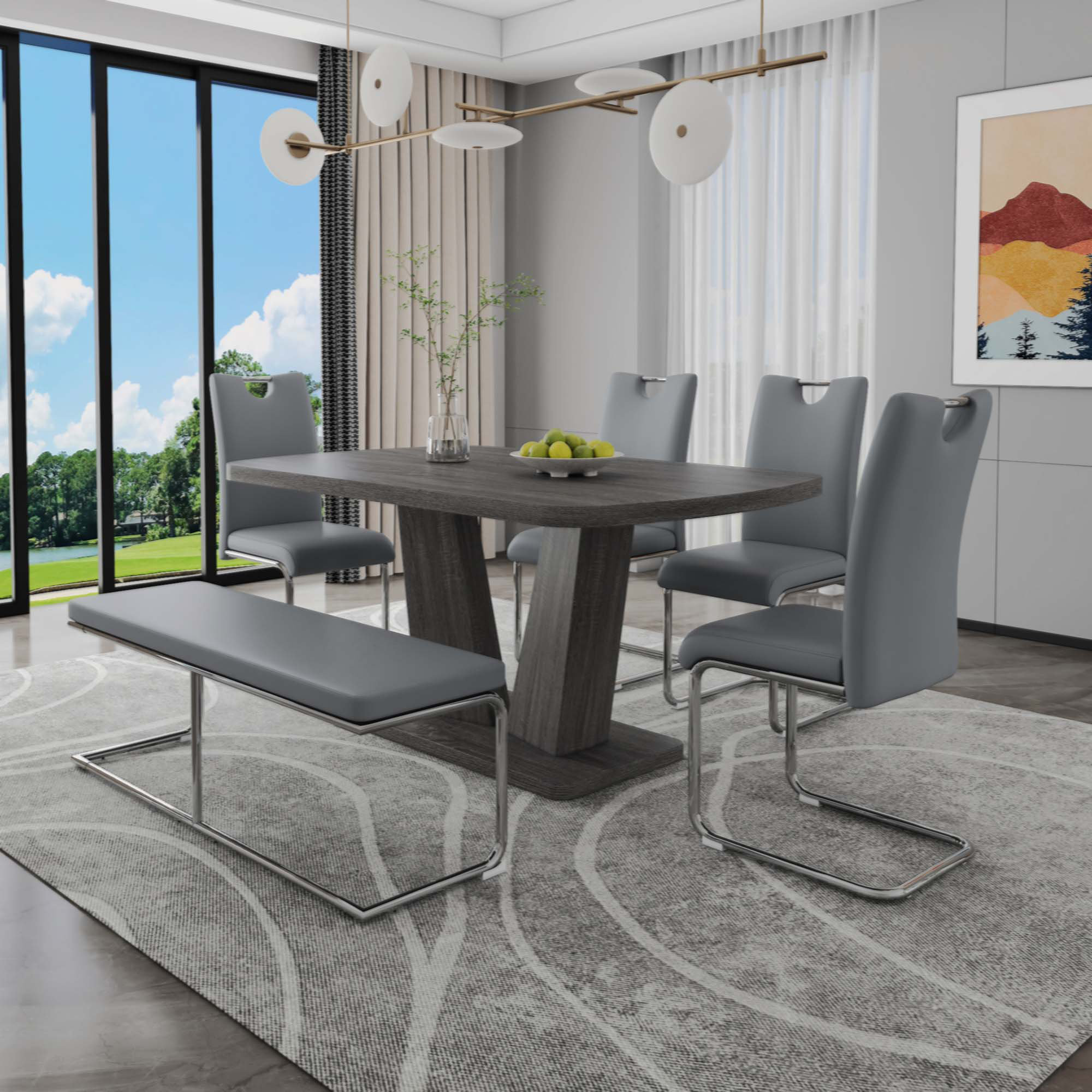 David Dining Table Set For 6, 6 Piece Dining Table Set, Wood Veneer Tabletop And Modern Design ...