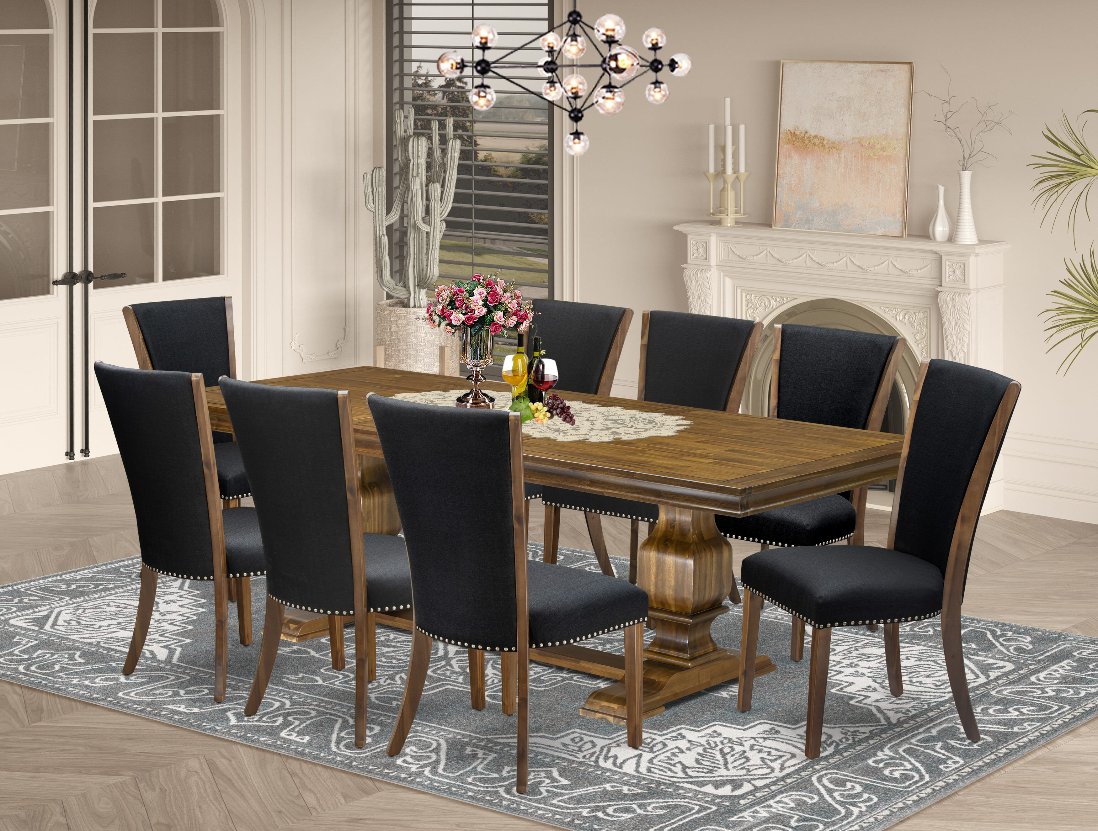 Red Barrel Studio® 9-piece Dining Table Set consists of a Kitchen Table ...