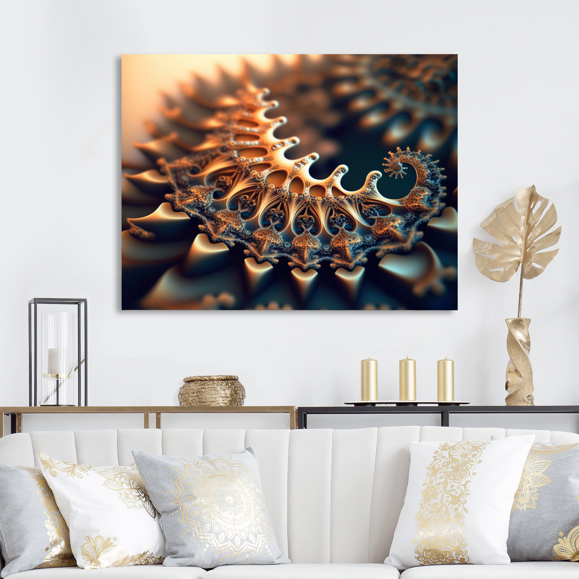 Bungalow Rose Fractal Infinity In Gold I - Modern Geometric Metal Wall ...