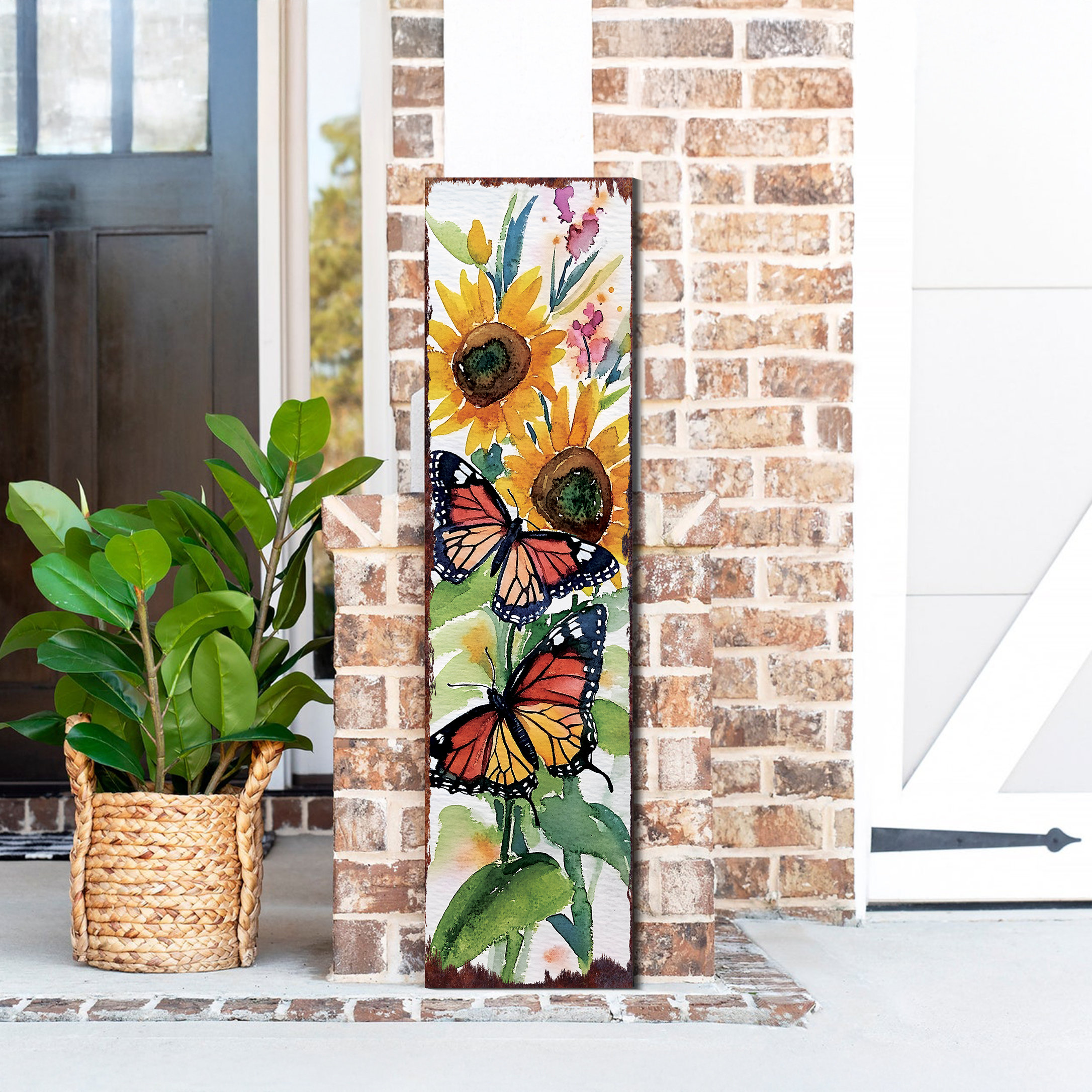 August Grove® Summer Watercolor Monarch Butterfly with Sunflower Porch ...