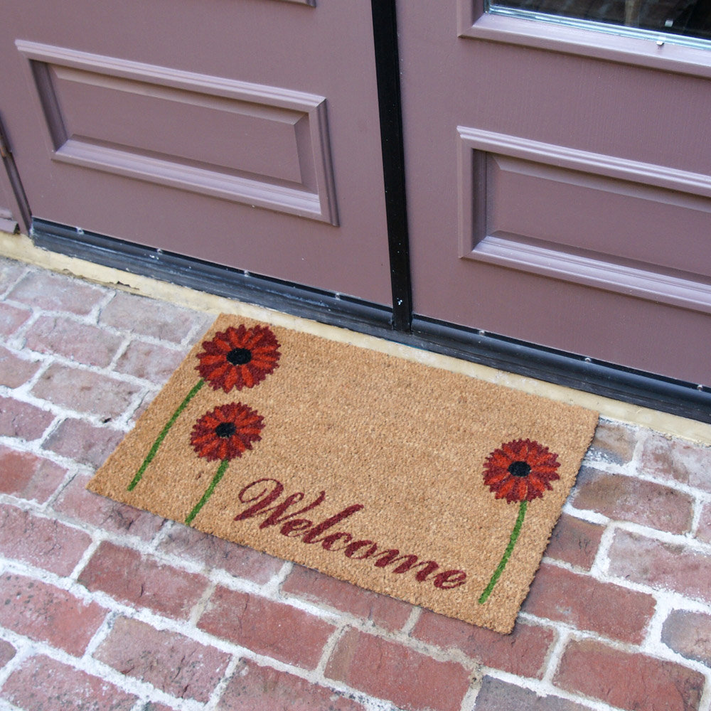 Gracie Oaks Mamigon Red Daisies Field 30" x 18" Non-Slip Outdoor Door ...