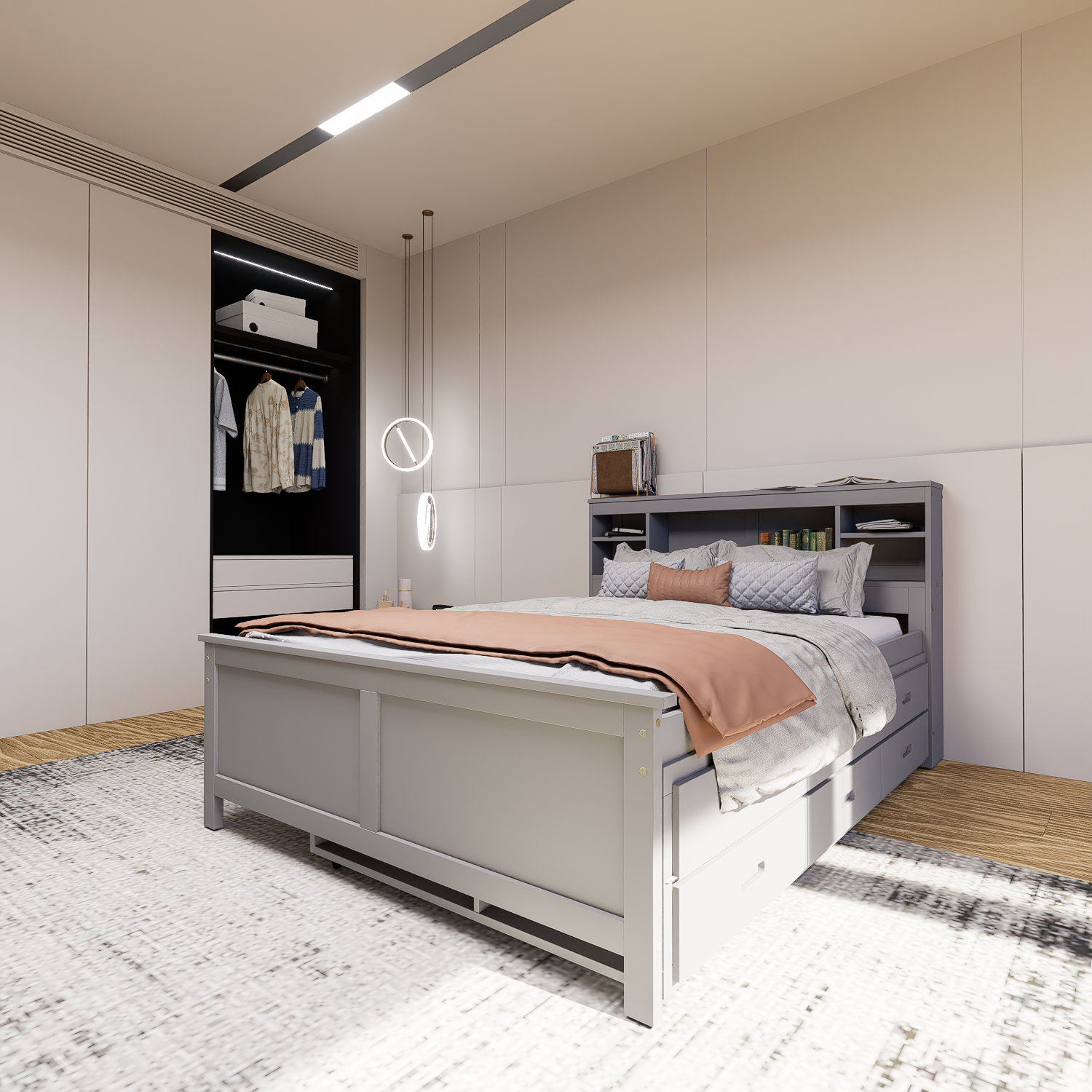 Lark Manor™ Grey Full Size Platform Bed With Storage Headboard, Usb ...