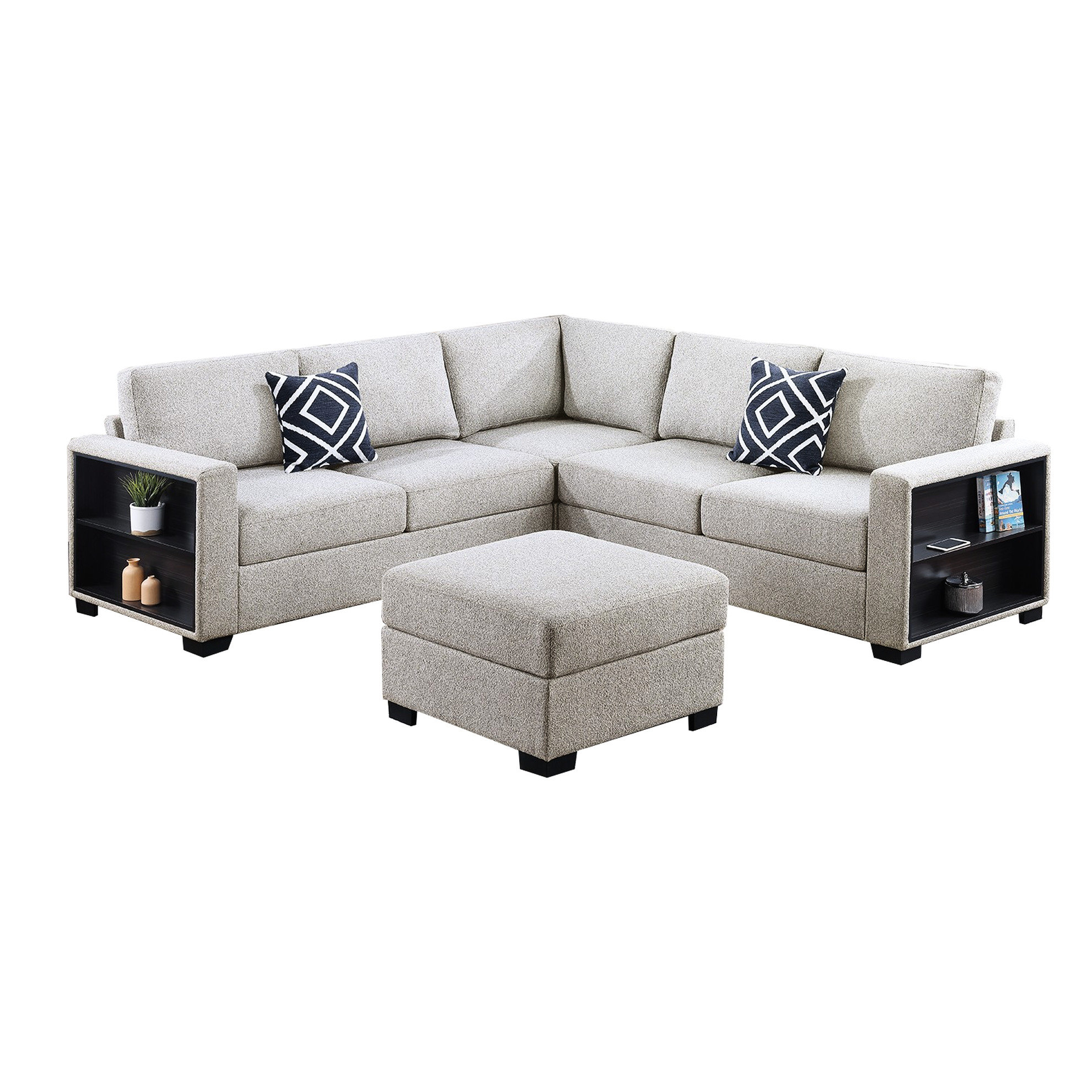 Latitude Run® Beige Boucle L-shaped 4pc Sectional With Cocktail And ...
