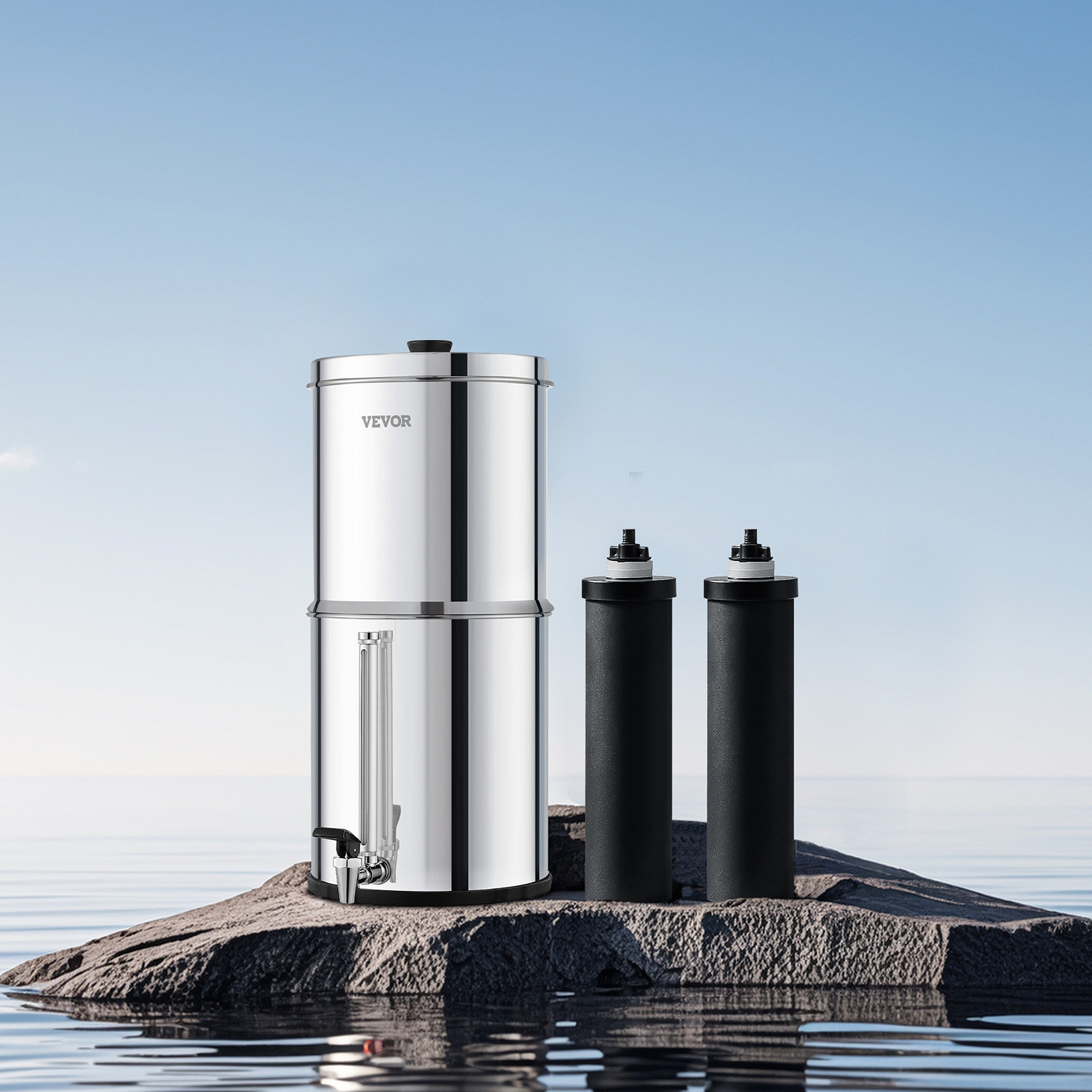 VEVOR 2.25G Gravity-fed Water Filter Countertop System Stainless Steel ...