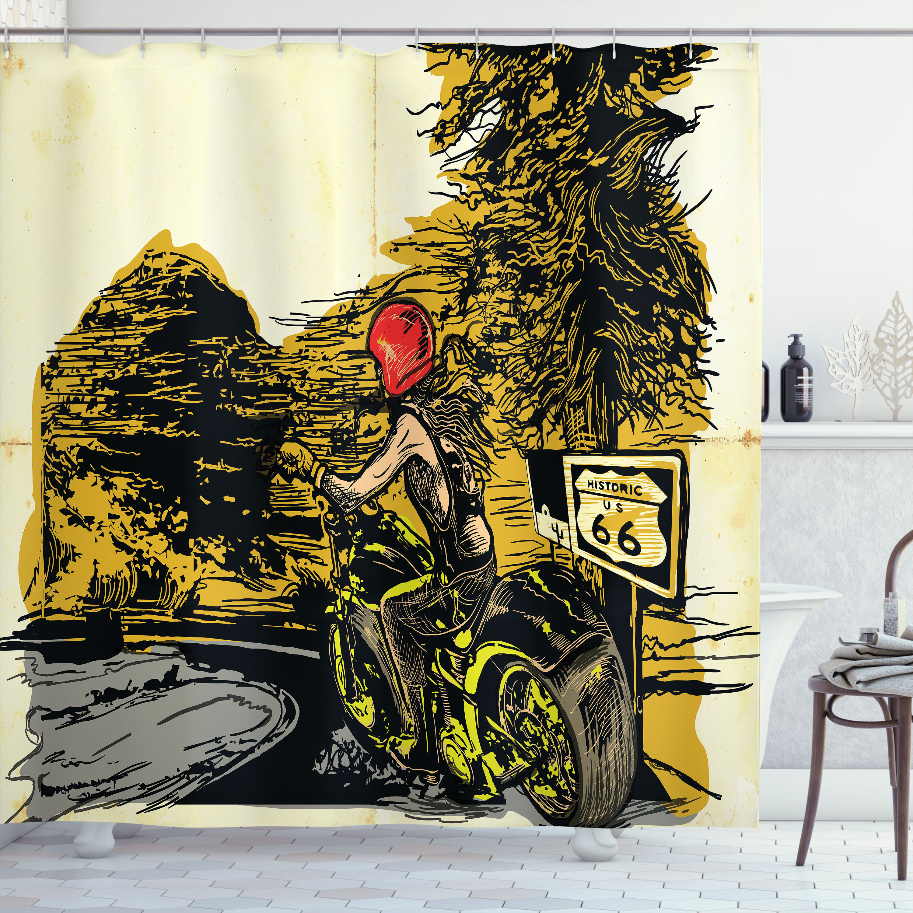 Dakota Fields Motorcycle Shower Curtain Girl on a Chopper Multicolor ...