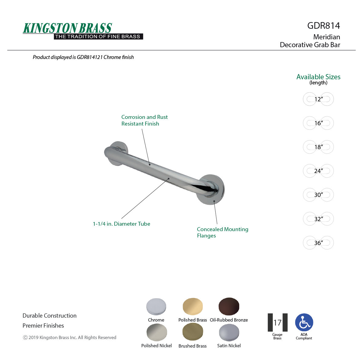 Kingston Brass Silver Sage 1-1/4 Inch O.D Grab Bar | Wayfair