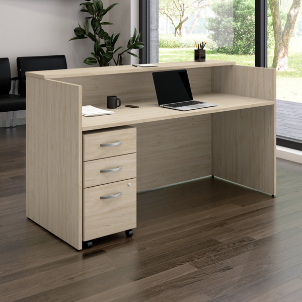 Bush Business Furniture Arrive 72W x 30D Reception Desk with 3 Drawer ...