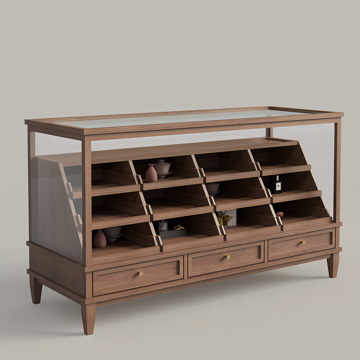 Artistic Soul XKX Premium Furniture Solid Wood Glass Display Case with ...