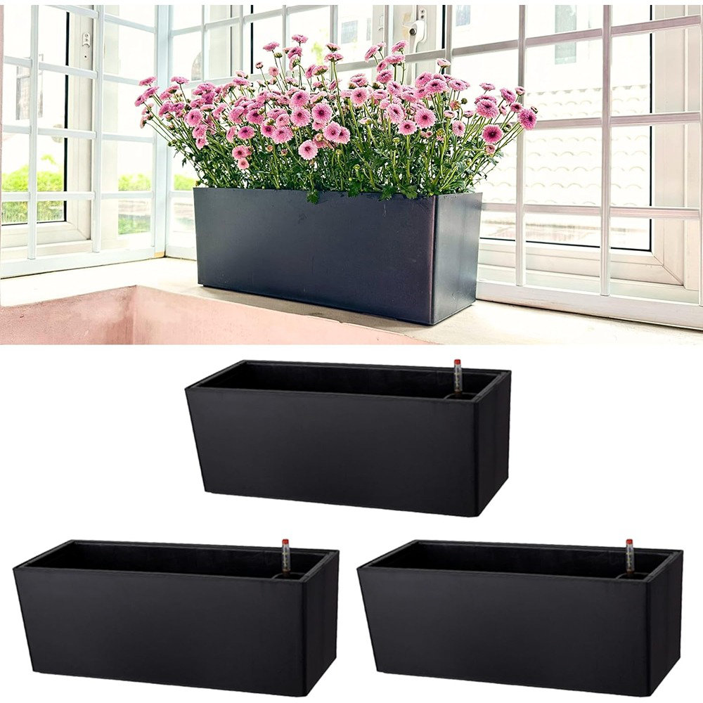 Latitude Run® Planter Box For Indoor Plants (3 Pack, 14 Inch) Black ...