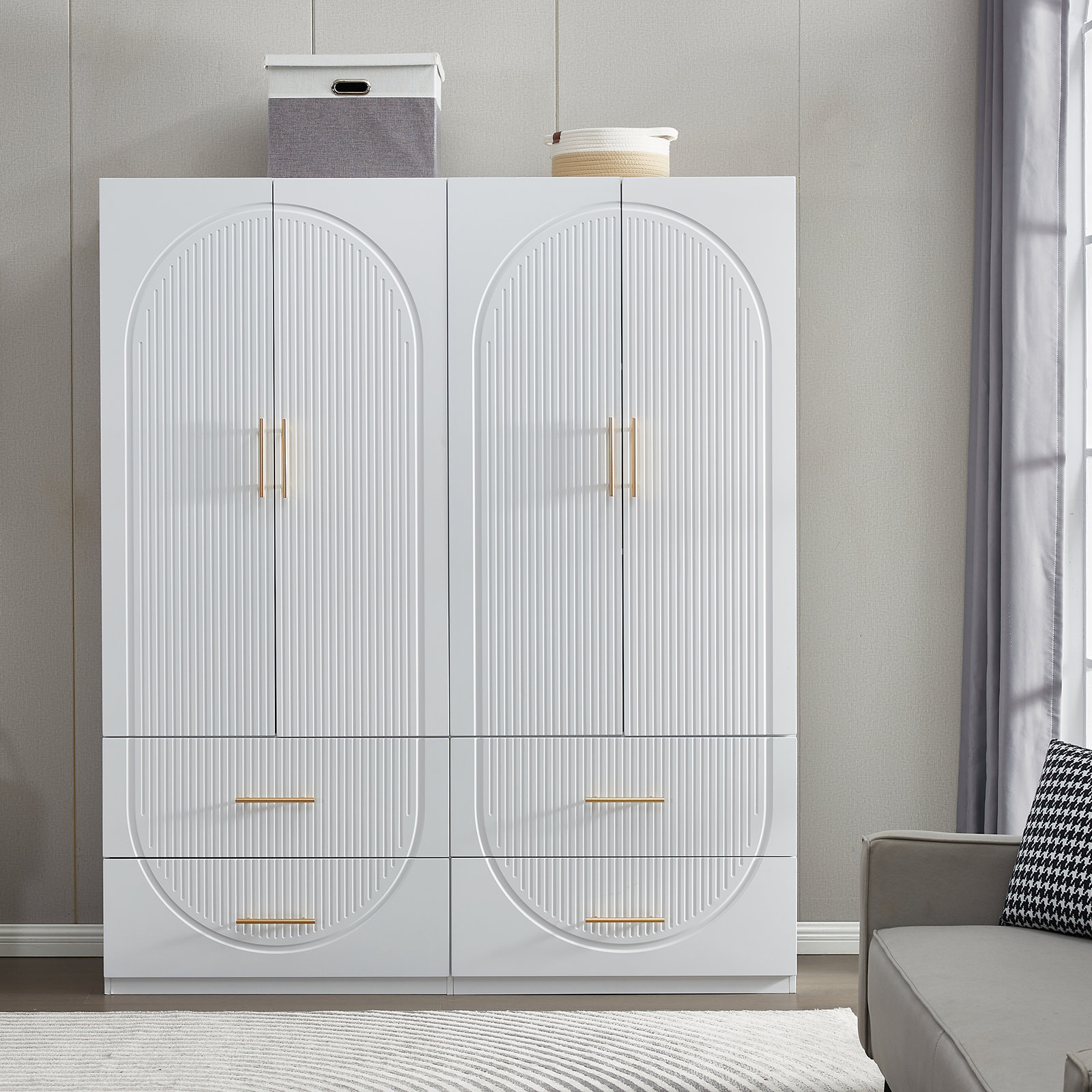 Ebern Designs Arjay Solid Wood Armoire with Shelves, 1 Hanging Rod and ...