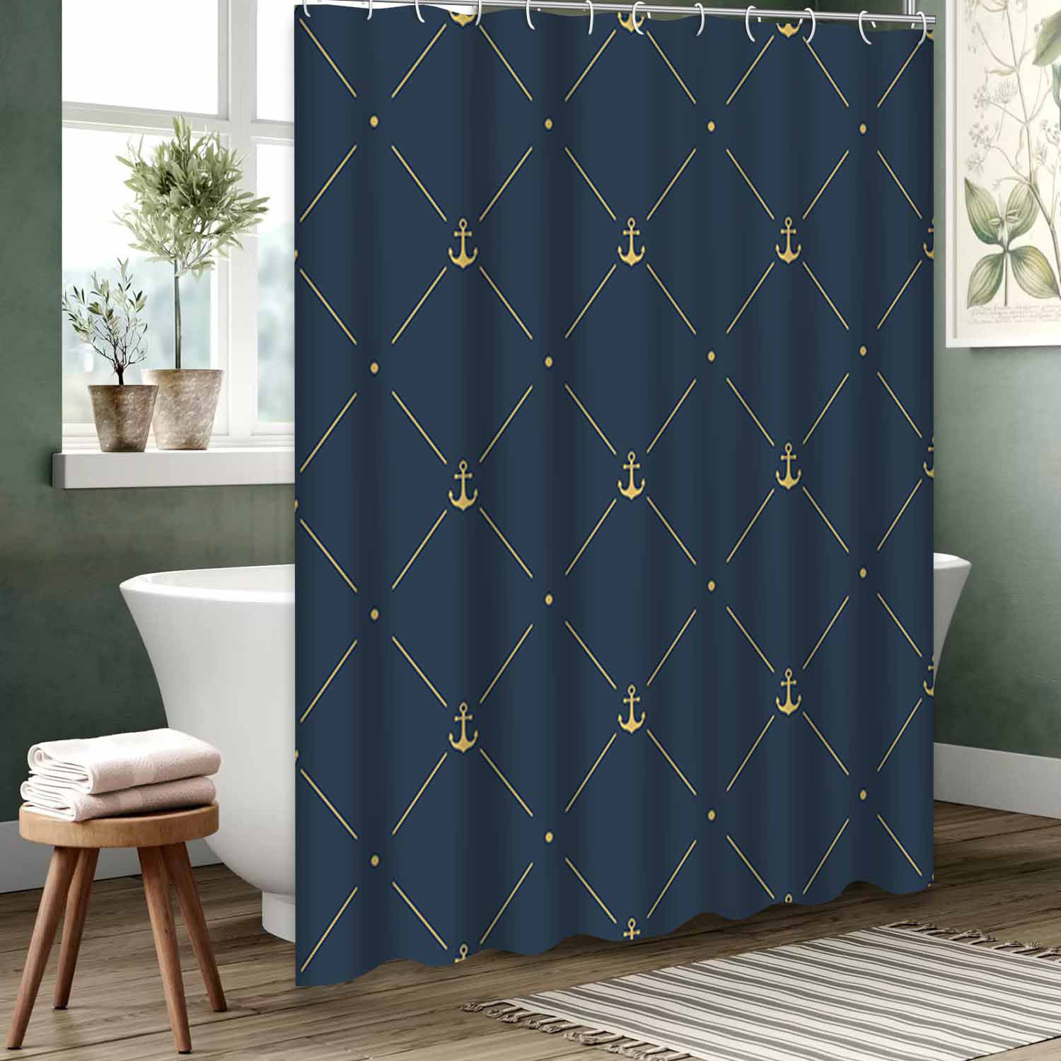 East Urban Home Golden Anchor Shower Curtain - Waterproof Marine ...