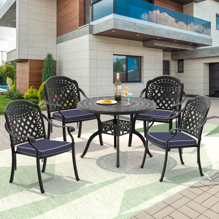 MIRROR FLY 5-Piece 39.37 -inch Round Table Cast Aluminum Outdoor Dining ...