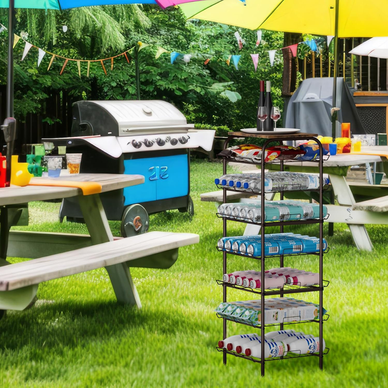 17 Stories 7 Tier Free Standing Water Bottle Storage Rack Metal Water ...