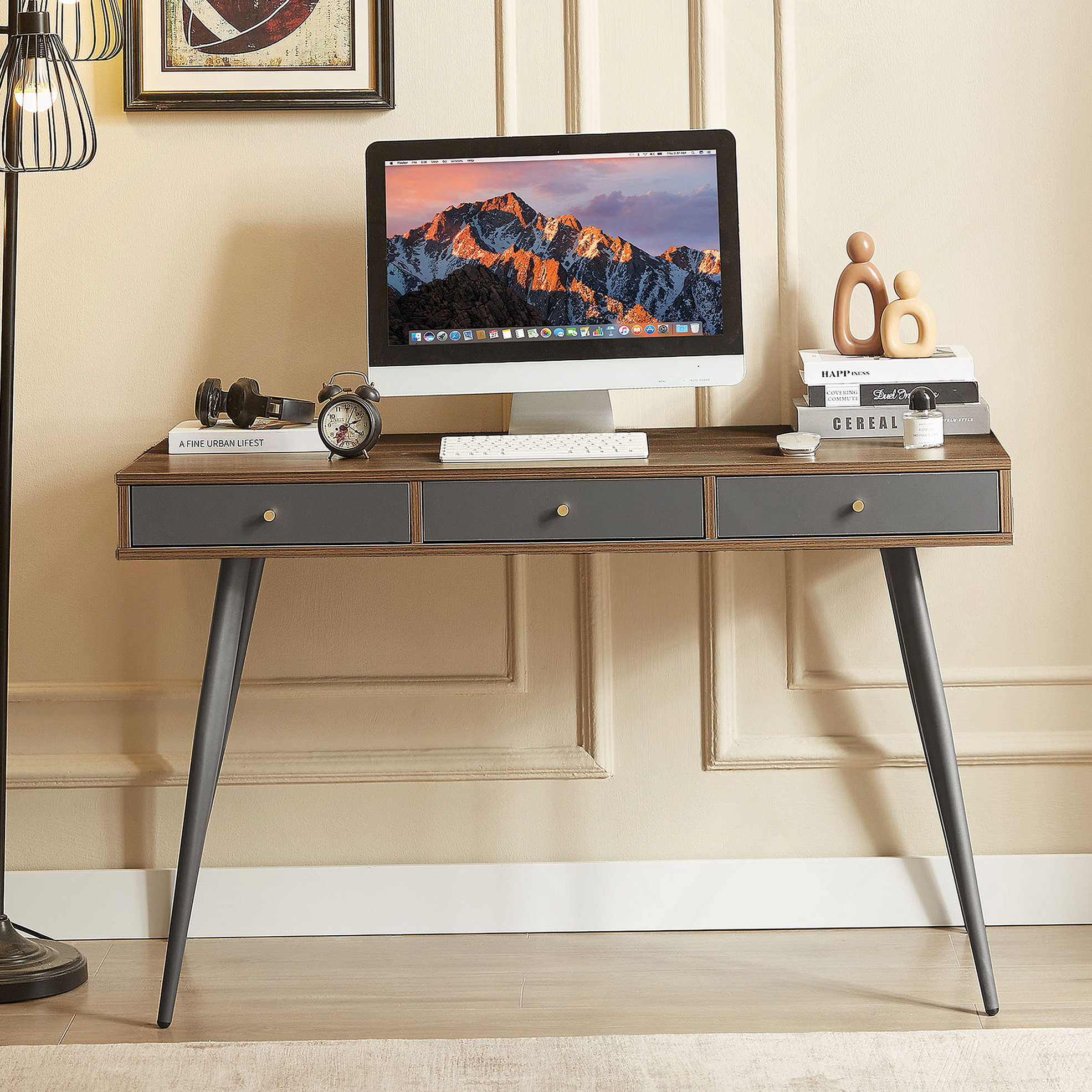 George Oliver Mid Century Modern Writing Study Desk With Drawers ...
