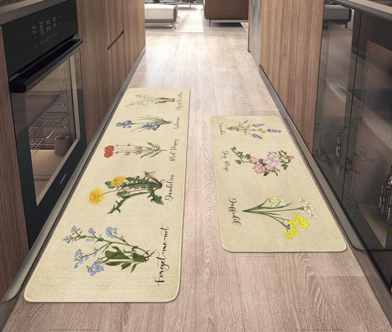 Red Barrel Studio® 2 Piece Wildflowers Kitchen Rugs Set Low-Profile Non ...