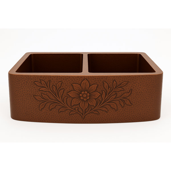 Williston Forge Blaydon 530mm W Double Bowl Copper Kitchen Sink ...