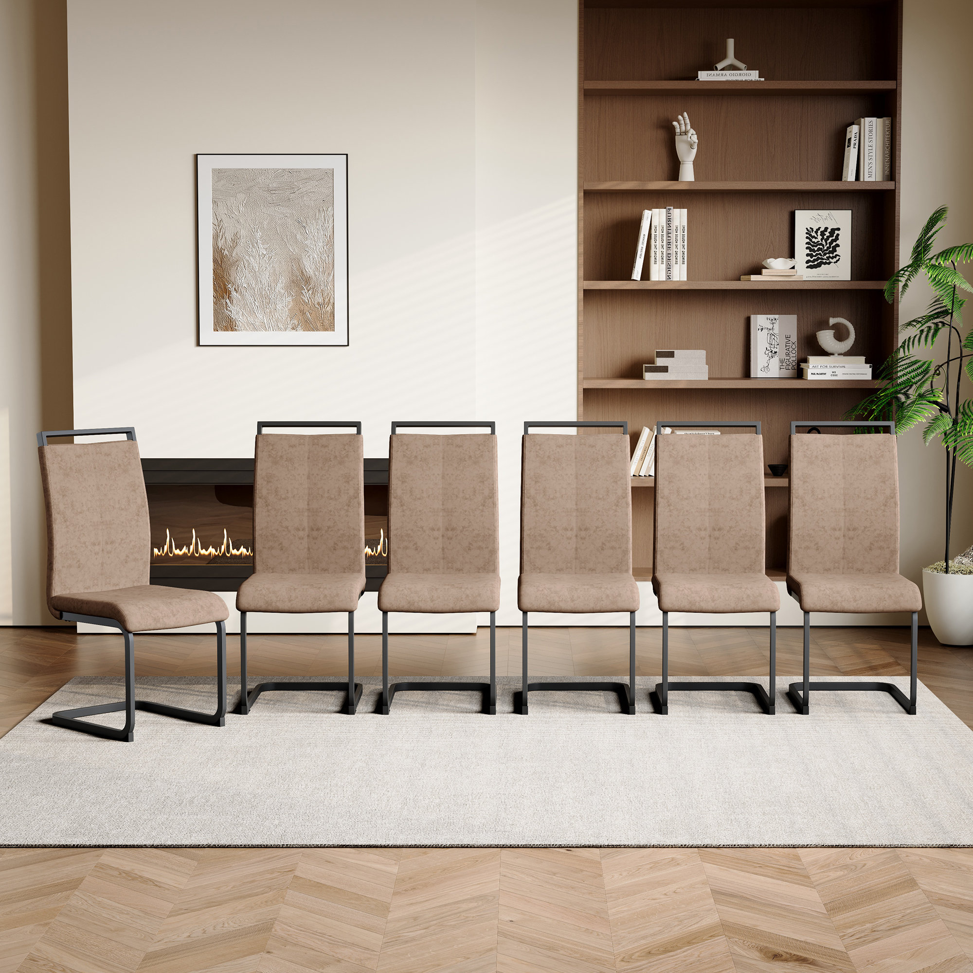 17 Stories Set Of Modern Eight-Piece Dining Chairs Featuring C-Shaped ...