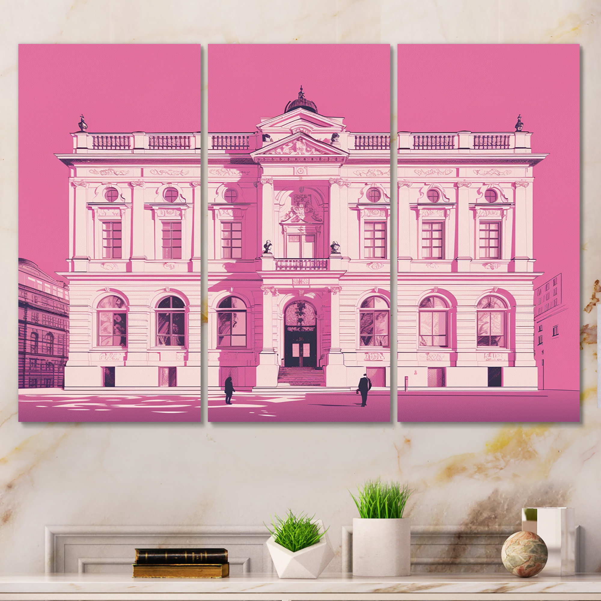 DesignArt Pink Blueprint Of Classical London I " Pink Blueprint Of ...