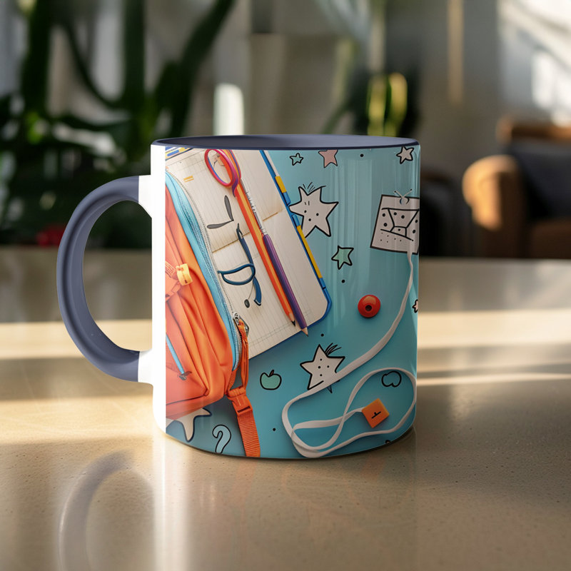 East Urban Home Kids Drawing Style 11oz Accent Mugs – White Ceramic ...