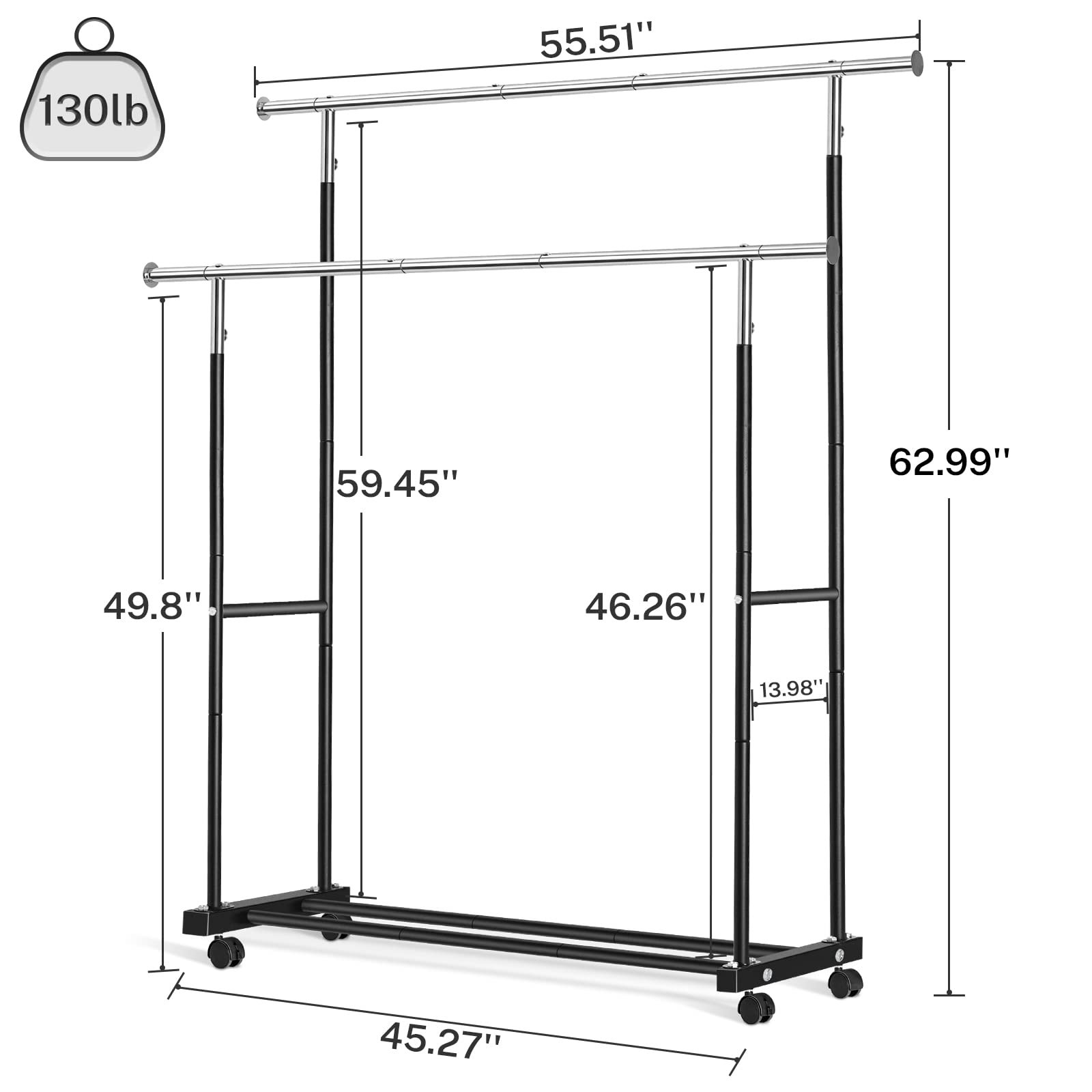 Rebrilliant Double Clothing Rack With Heavy-Duty Steel Frame, Rolling ...
