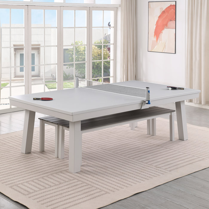 HomeSeason Oasis Outdoor/Indoor Slate Dining Pool Table w/ 2 Benches ...