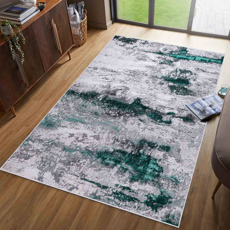 Borough Wharf Hesperange Abstract Machine Woven Green/Grey Area Rug ...