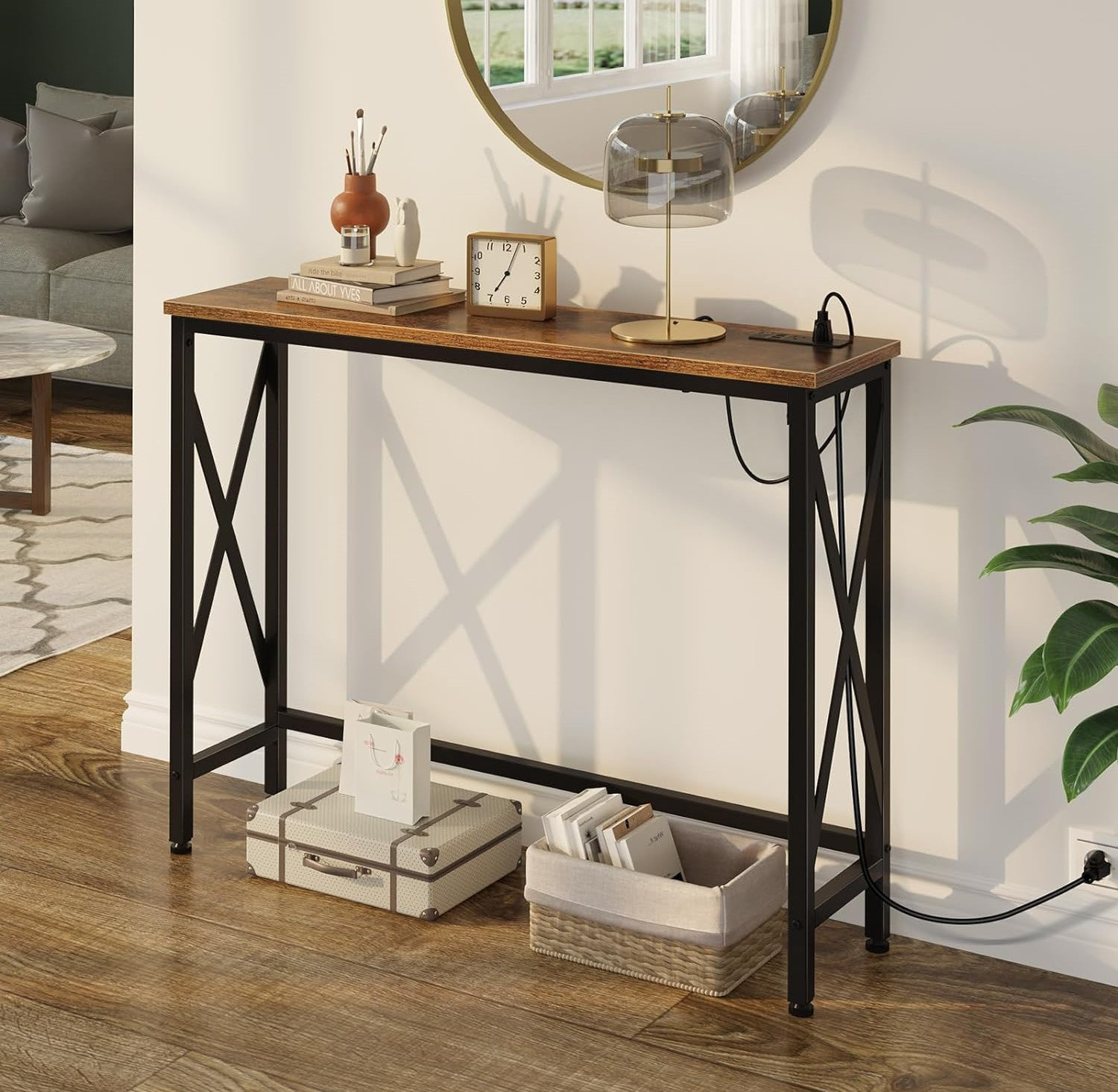 17 Stories Console avec prise de courant, table de canapé étroite ...