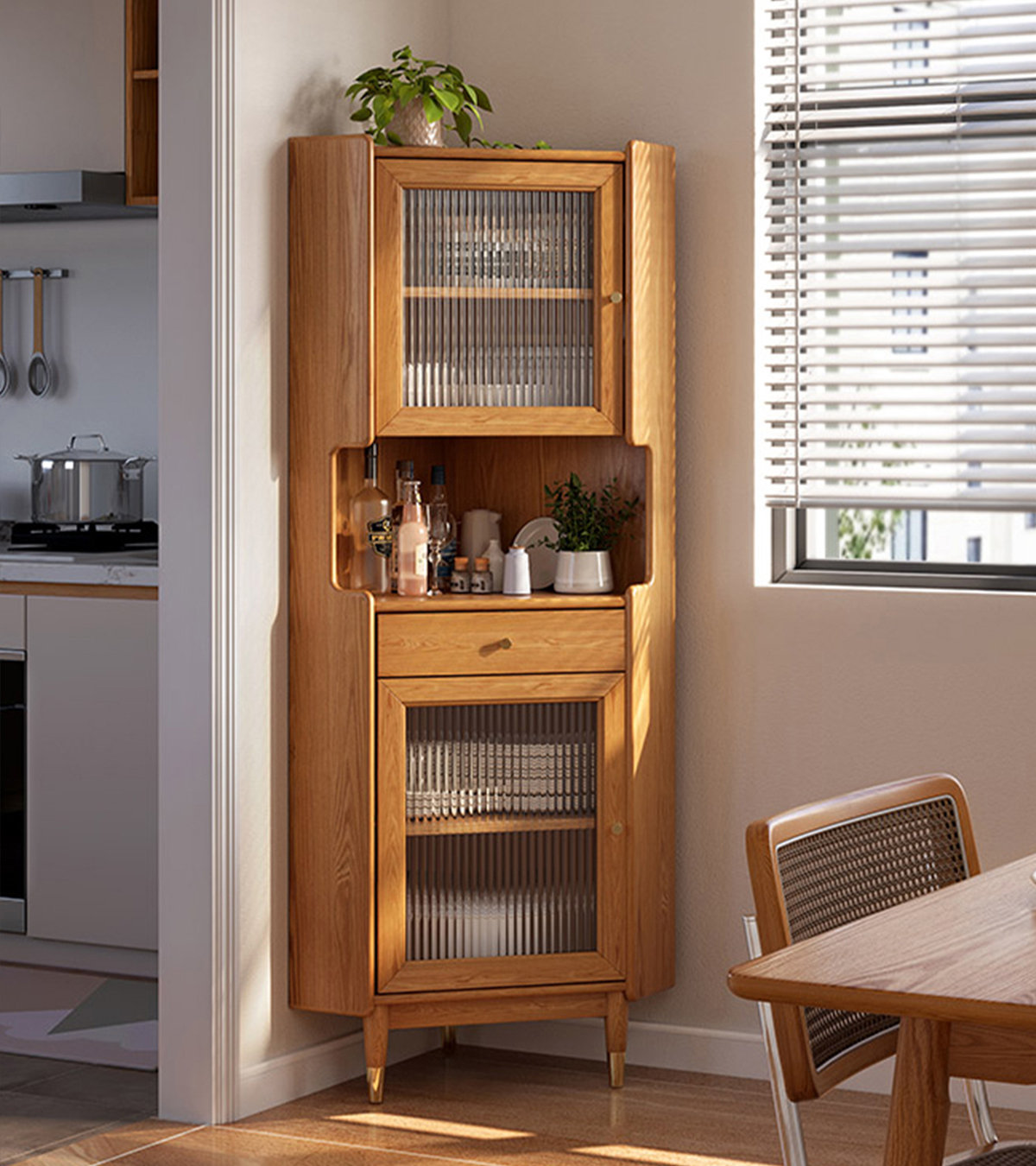 VICABY Solid Wood Triangular Corner Cabinet Corner Storage Cabinet ...