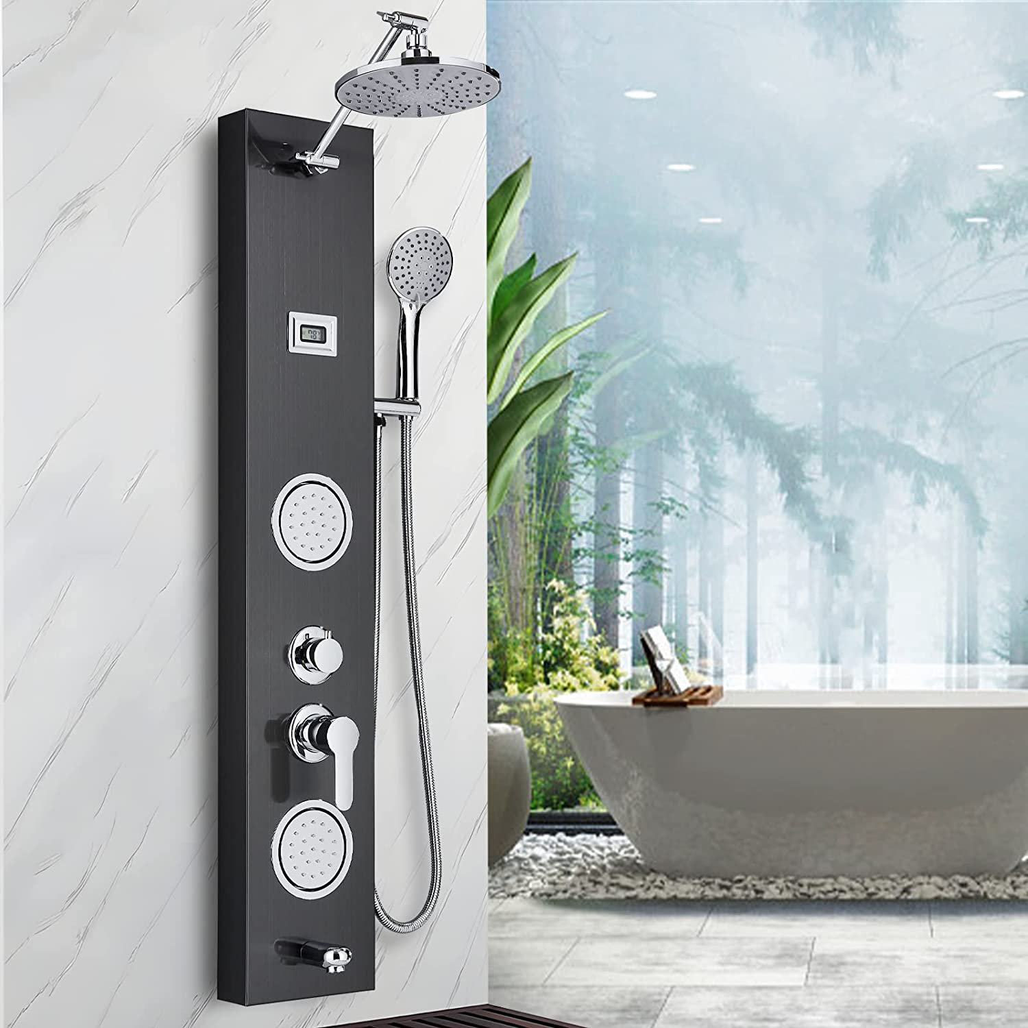 Senlesen Shower Panel Stainless Steel Black 4 Functions Shower System ...