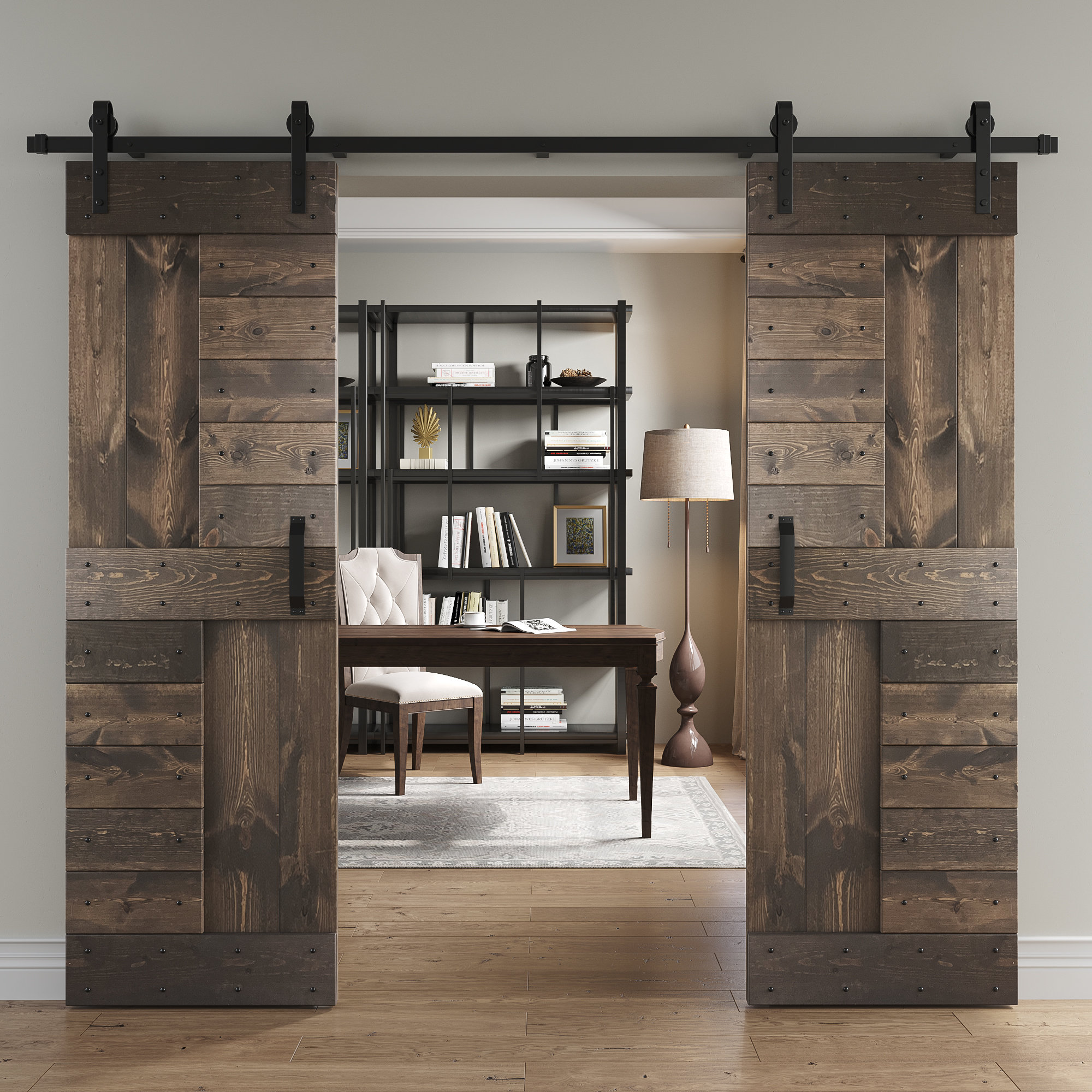 Coast Sequoia Paneled Wood and Metal Barn Door with Installation ...