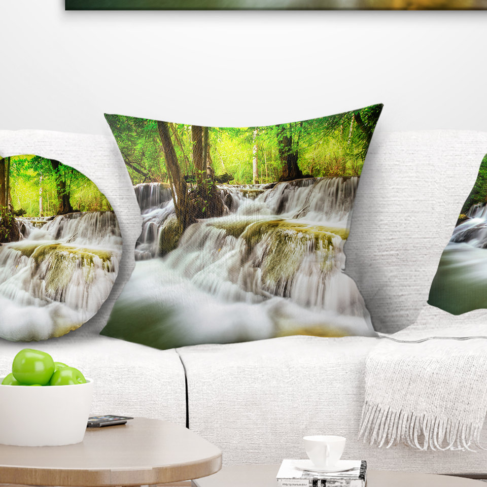 Design Art Level Five of Erawan Waterfall - Landscape Printed Pillow ...
