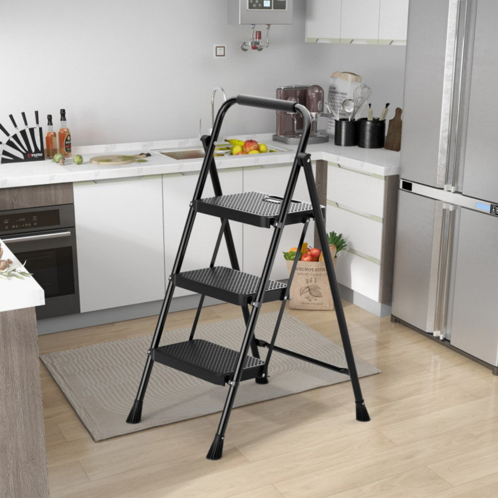 17 Stories Portable Folding 3 Step Ladder With Wide Anti-Slip Pedal And ...