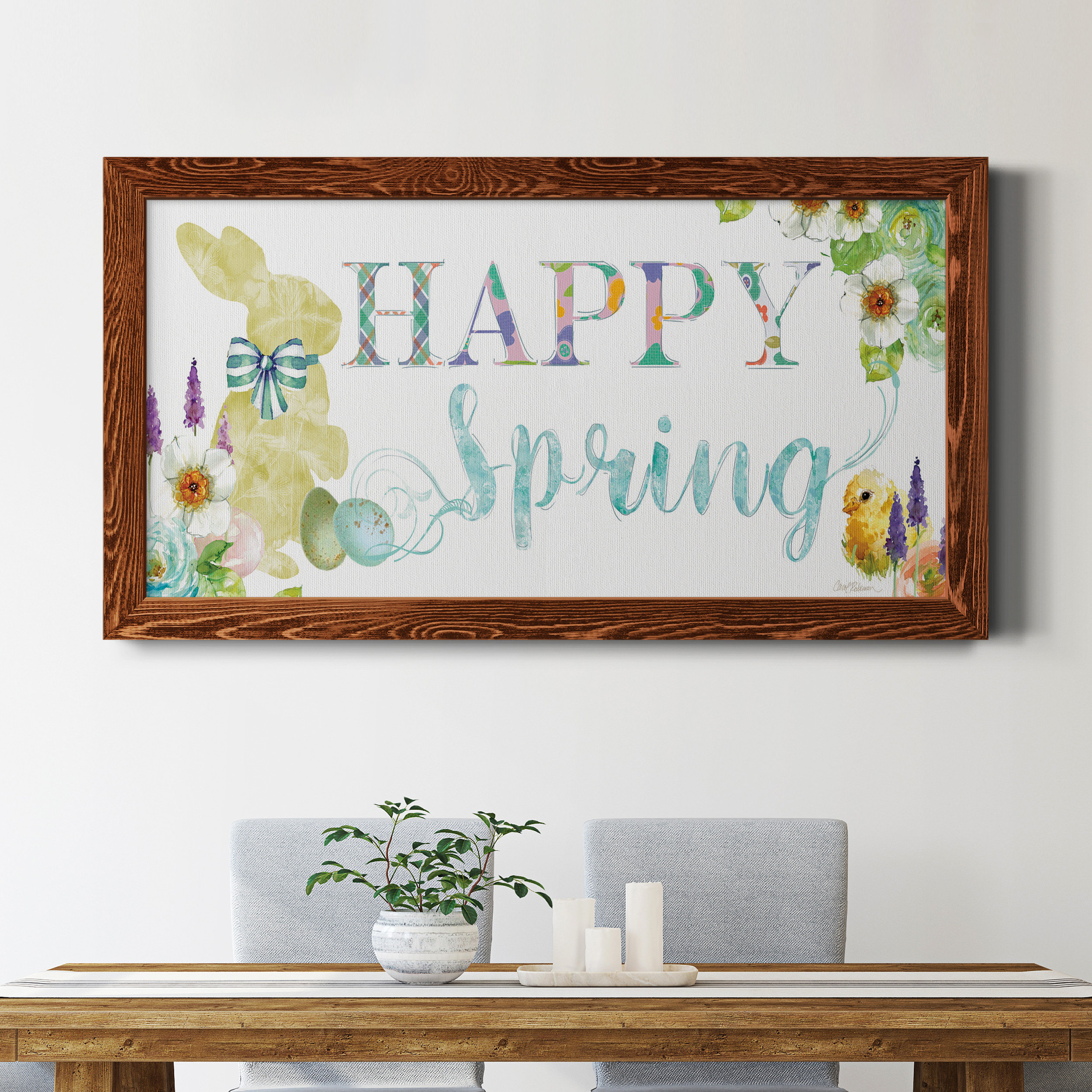 Trinx Happy Spring - Picture Frame Textual Art Print on Canvas | Wayfair