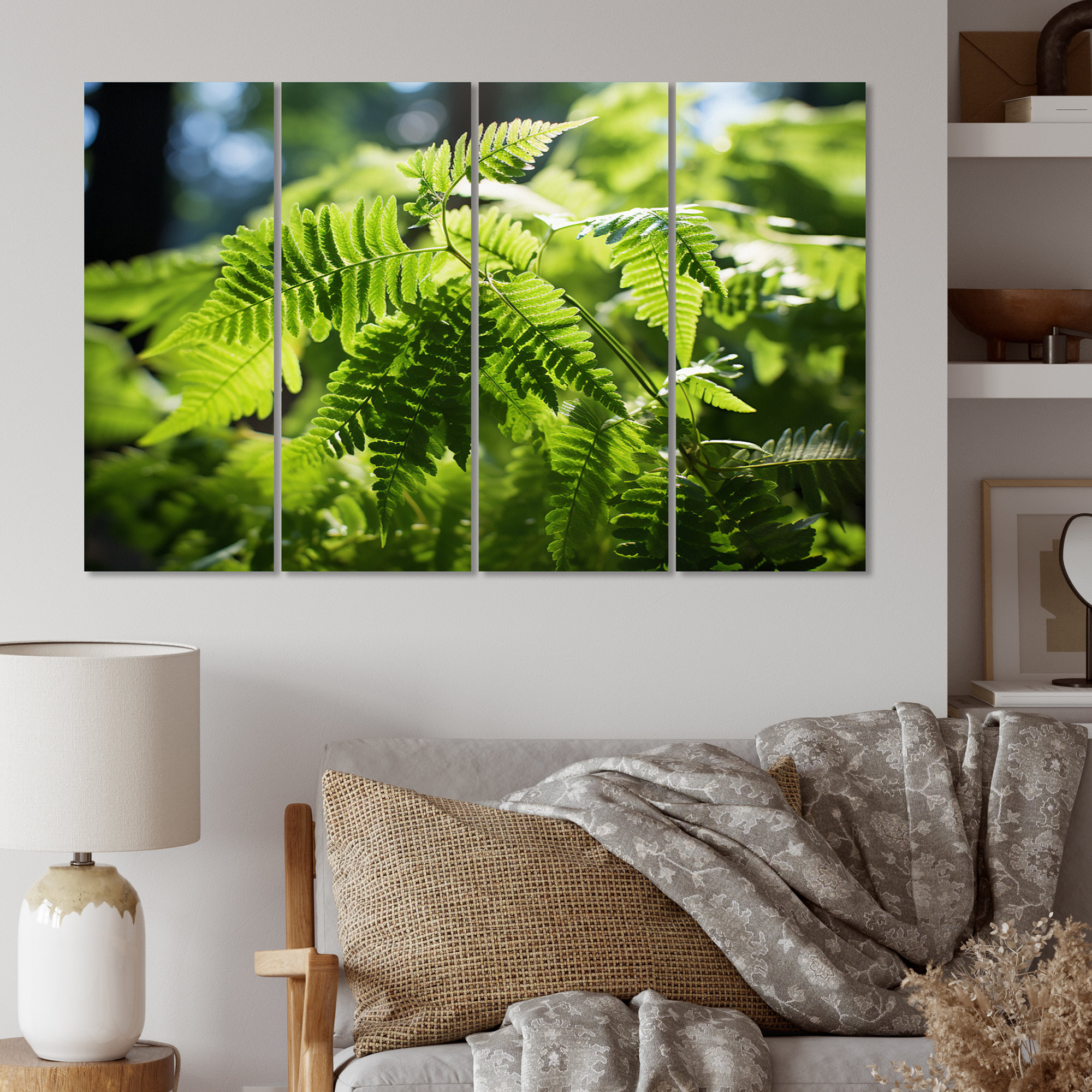 Design Art Ferns Plant Dappled Sunlight - Floral Canvas Print - 4 ...