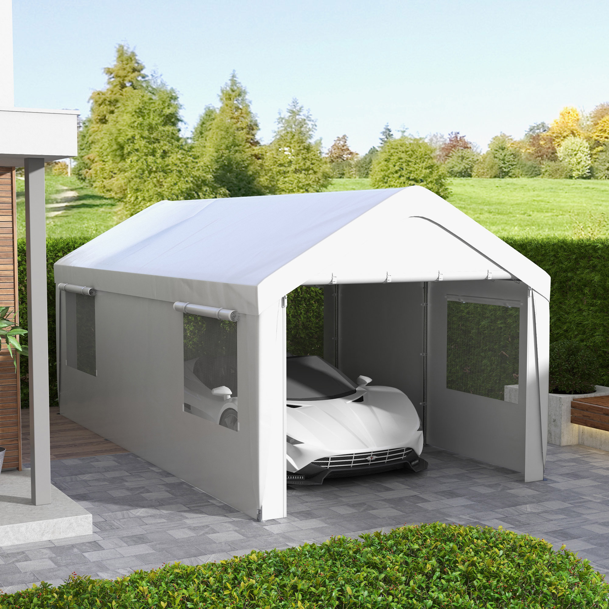 BVNECXP Portable Garage, Heavy Duty Car Port Canopy With 2 Roll-Up ...