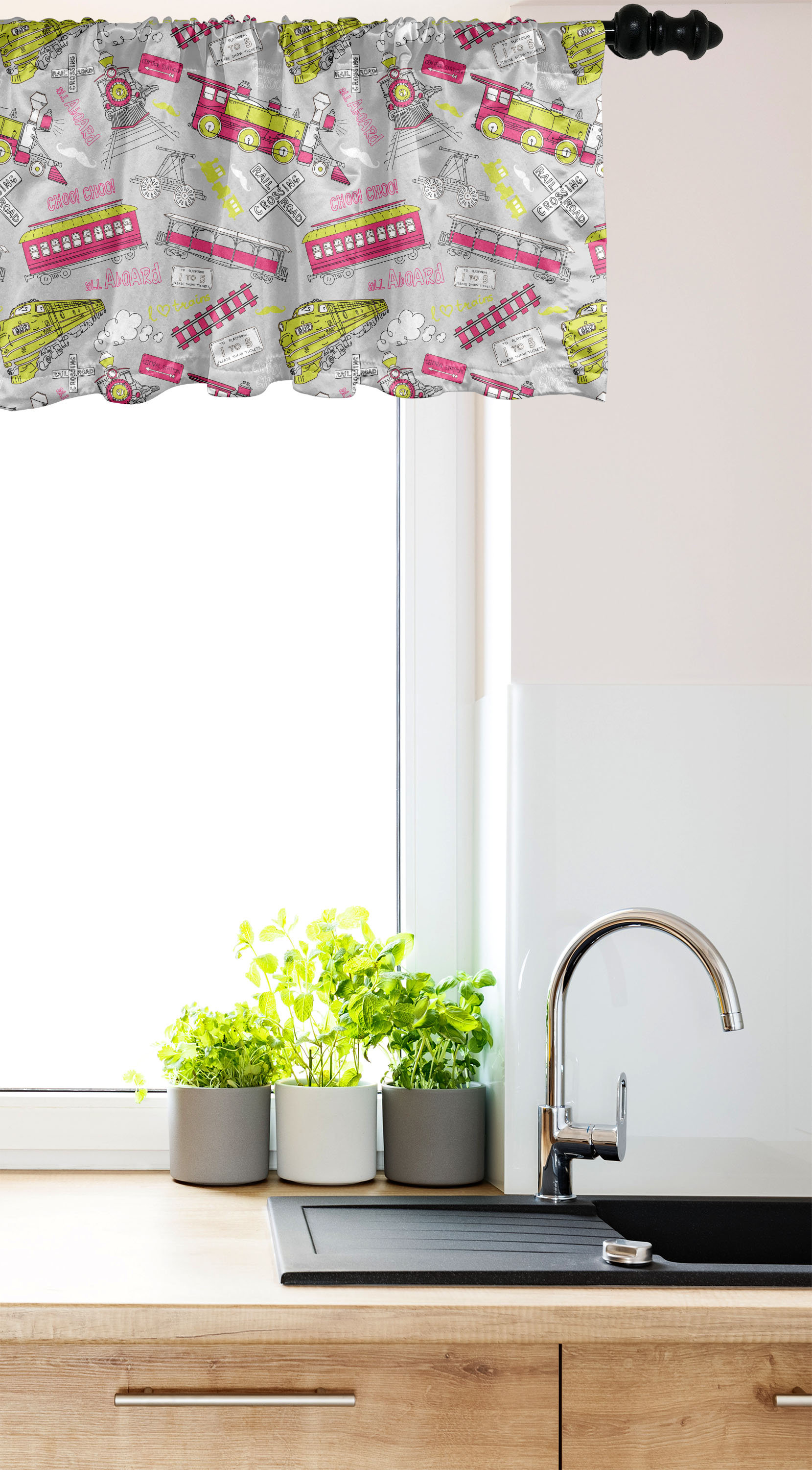 Ambesonne Train Valance Pack of 2 Railway Station Vivid Art Yellow ...