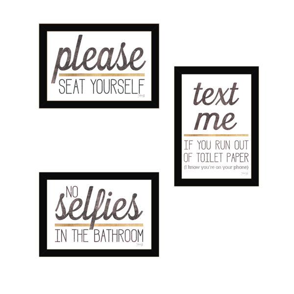 Trinx Toilet Humour Collection 3-Piece Vignette Framed Wall Art for ...