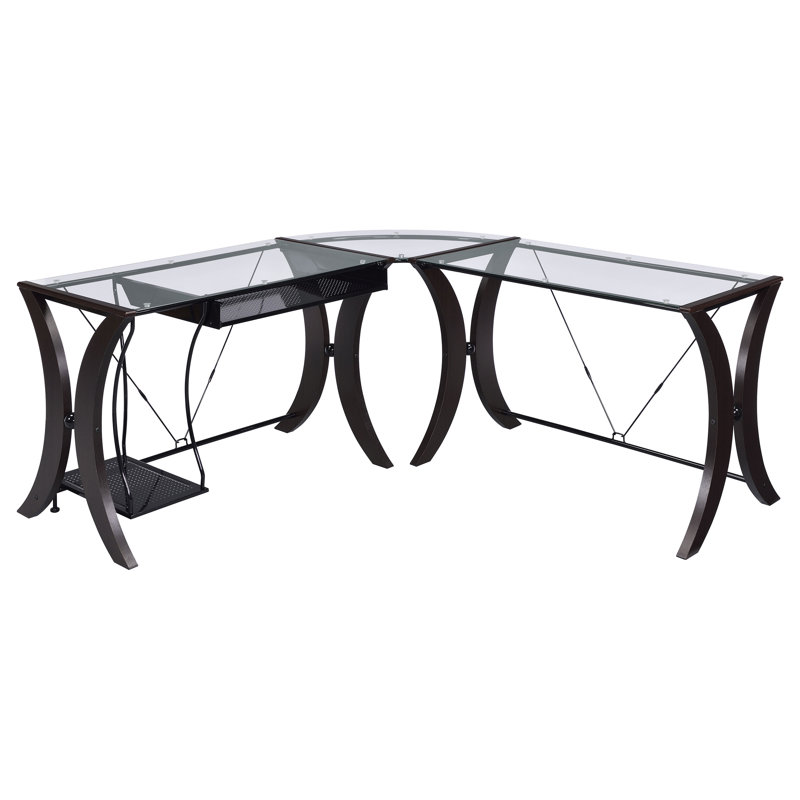 Ivy Bronx L-Shaped Glass Top Computer Desk & Reviews | Wayfair