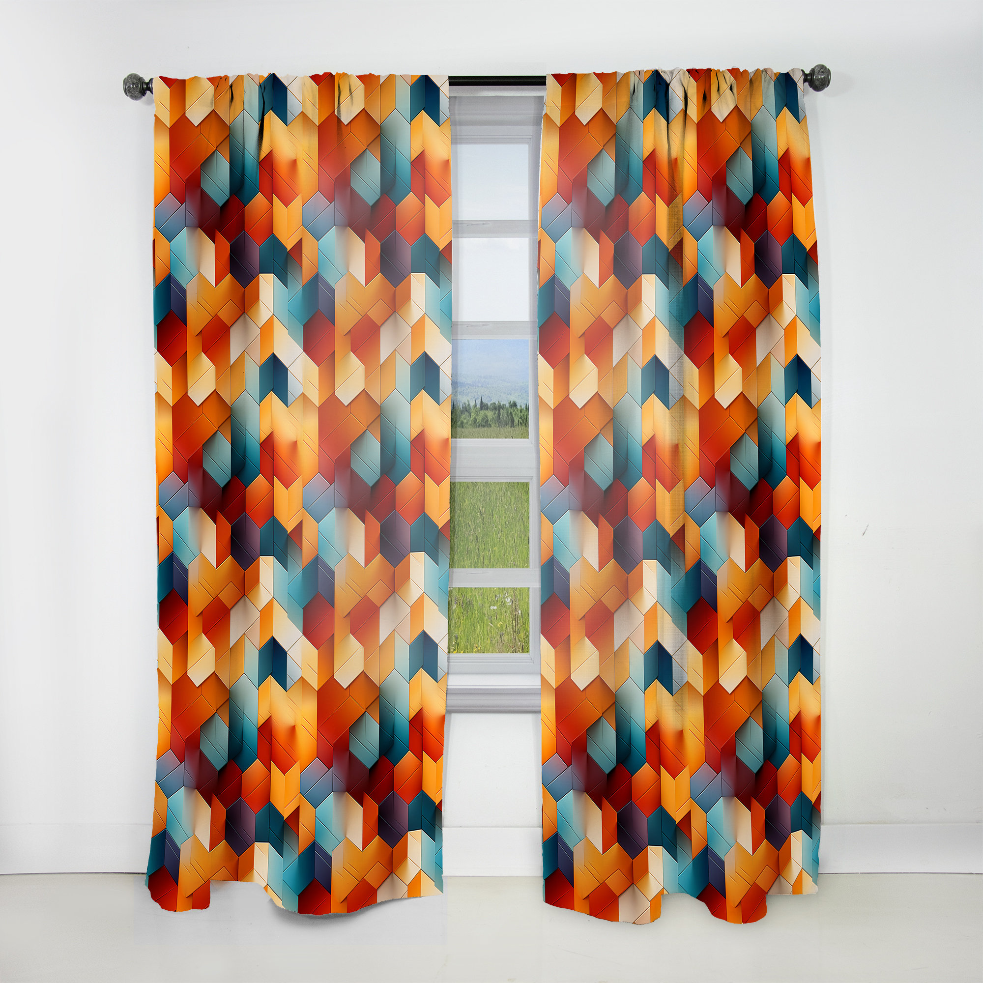 Design Art Chromatic Tiles I - Abstract Geometric Curtain - Velvet Room ...