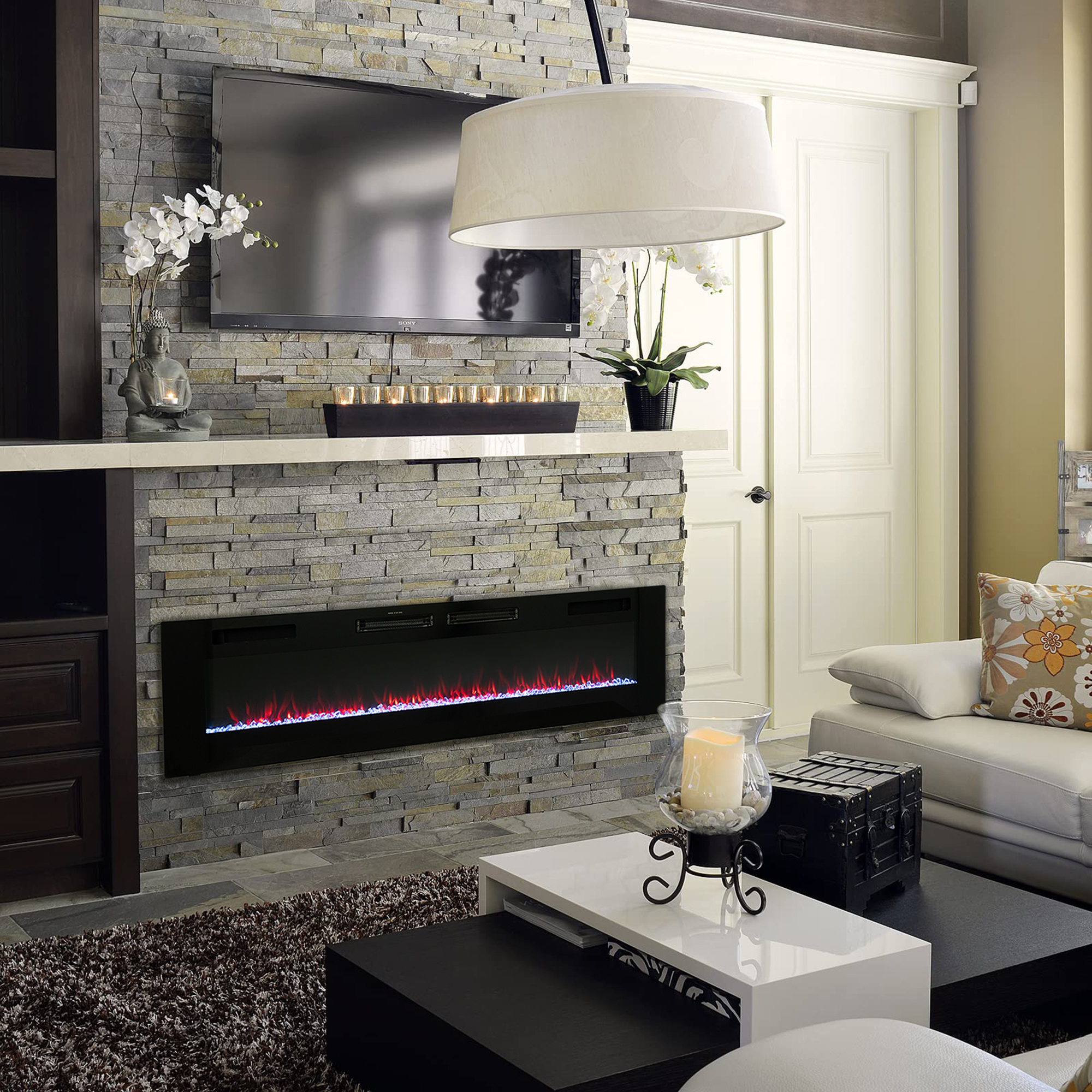 Symple Stuff Pignataro Electric Fireplace Recessed and Wall Mounted ...
