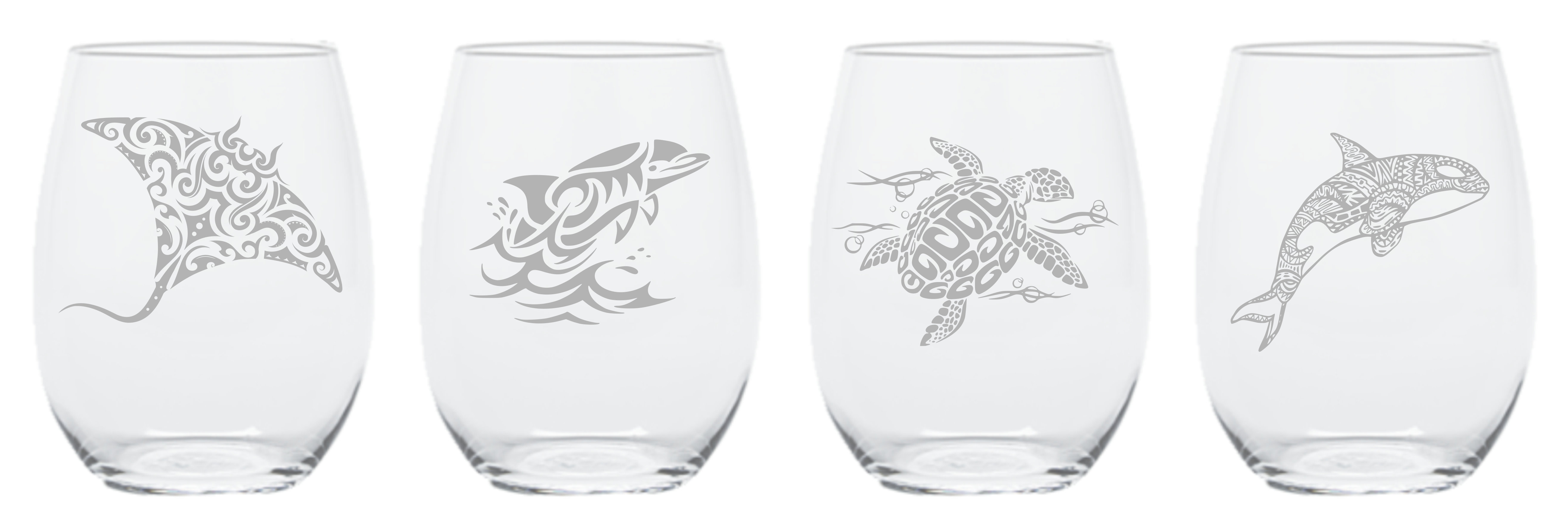 Rosecliff Heights Hazley Sea Animals 4 Piece 17 oz. Stemless Wine Glass ...