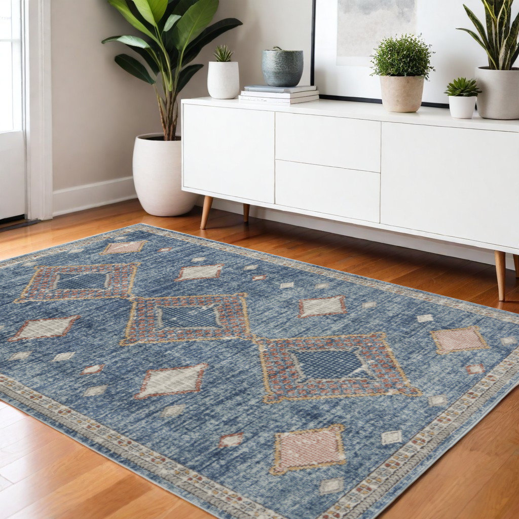 HomeRoots 4' X 6' Blue Southwestern Power Loom Non Skid Area Rug | Wayfair