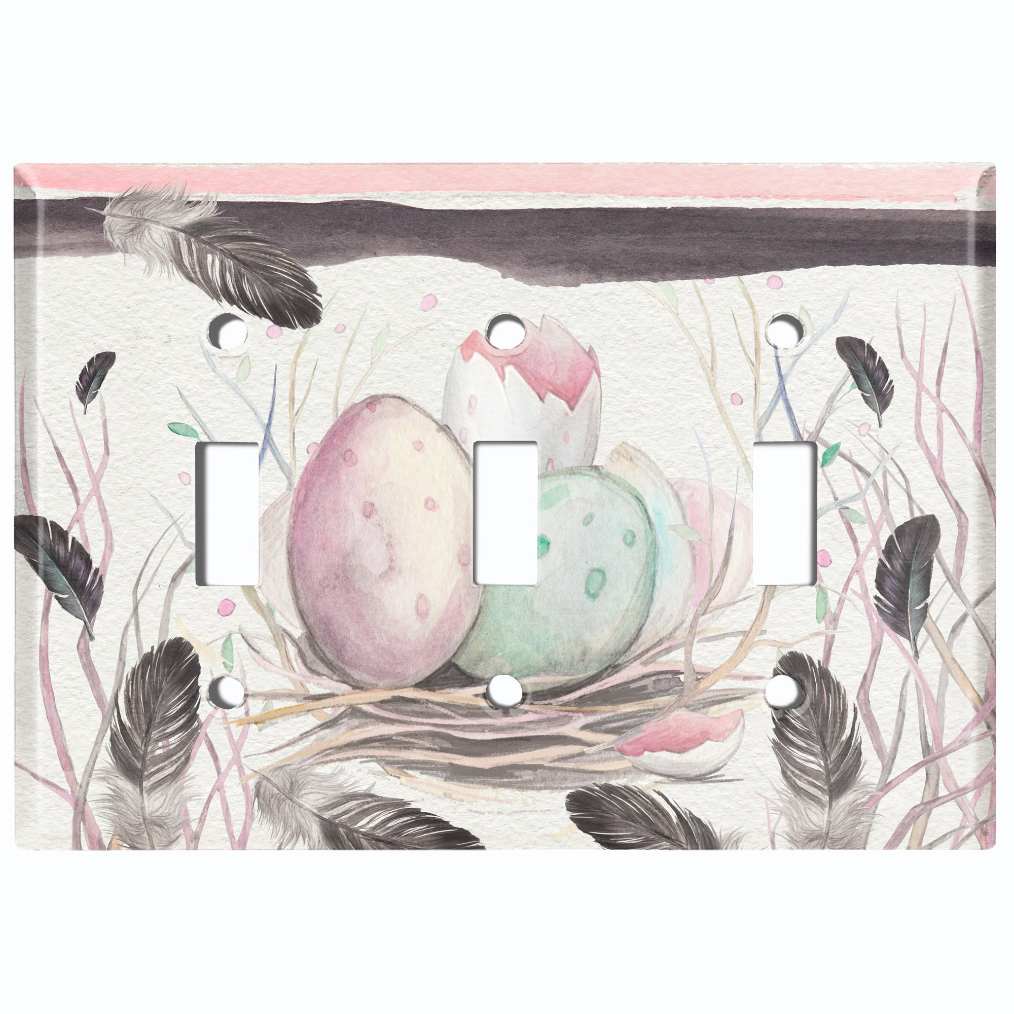 WorldAcc Bird Eggs Feathers Nest 3-Gang Toggle Light Switch Wall Plate ...