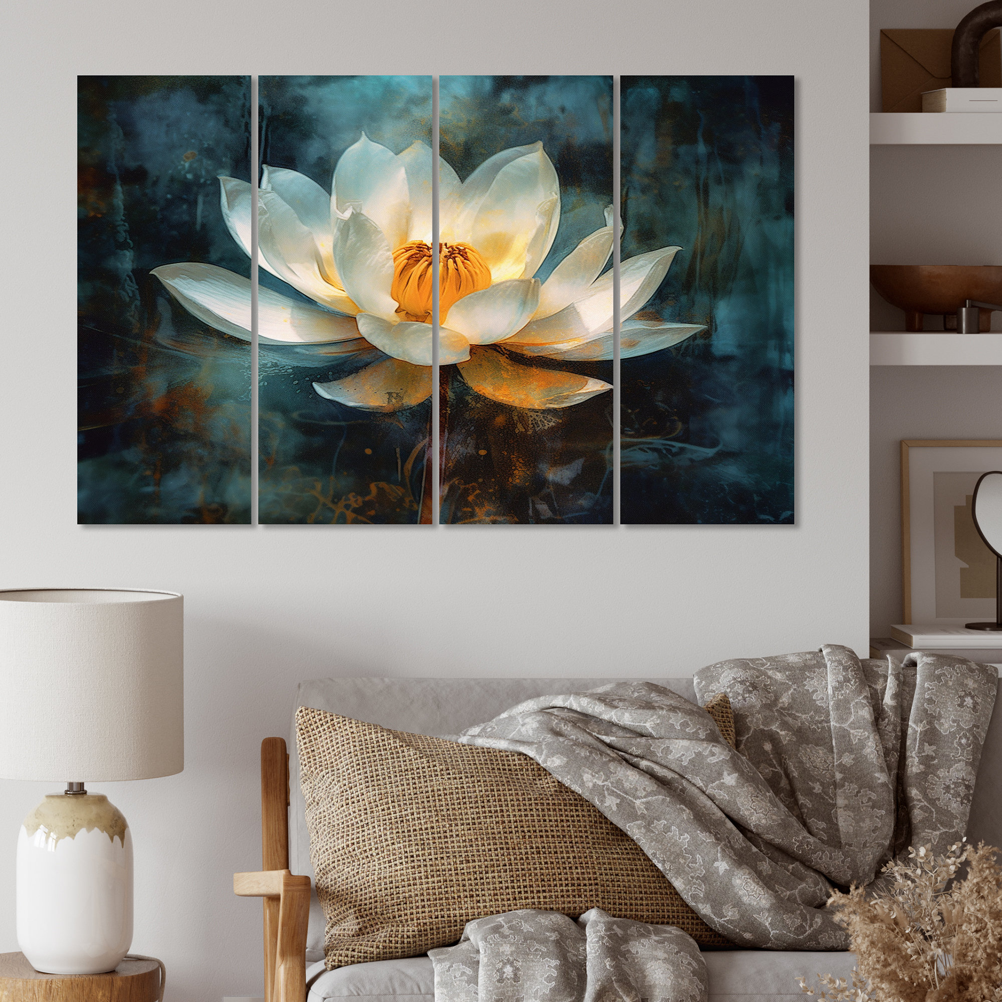 Winston Porter Vintage White Lotus In Grunge Background On Canvas 4 ...