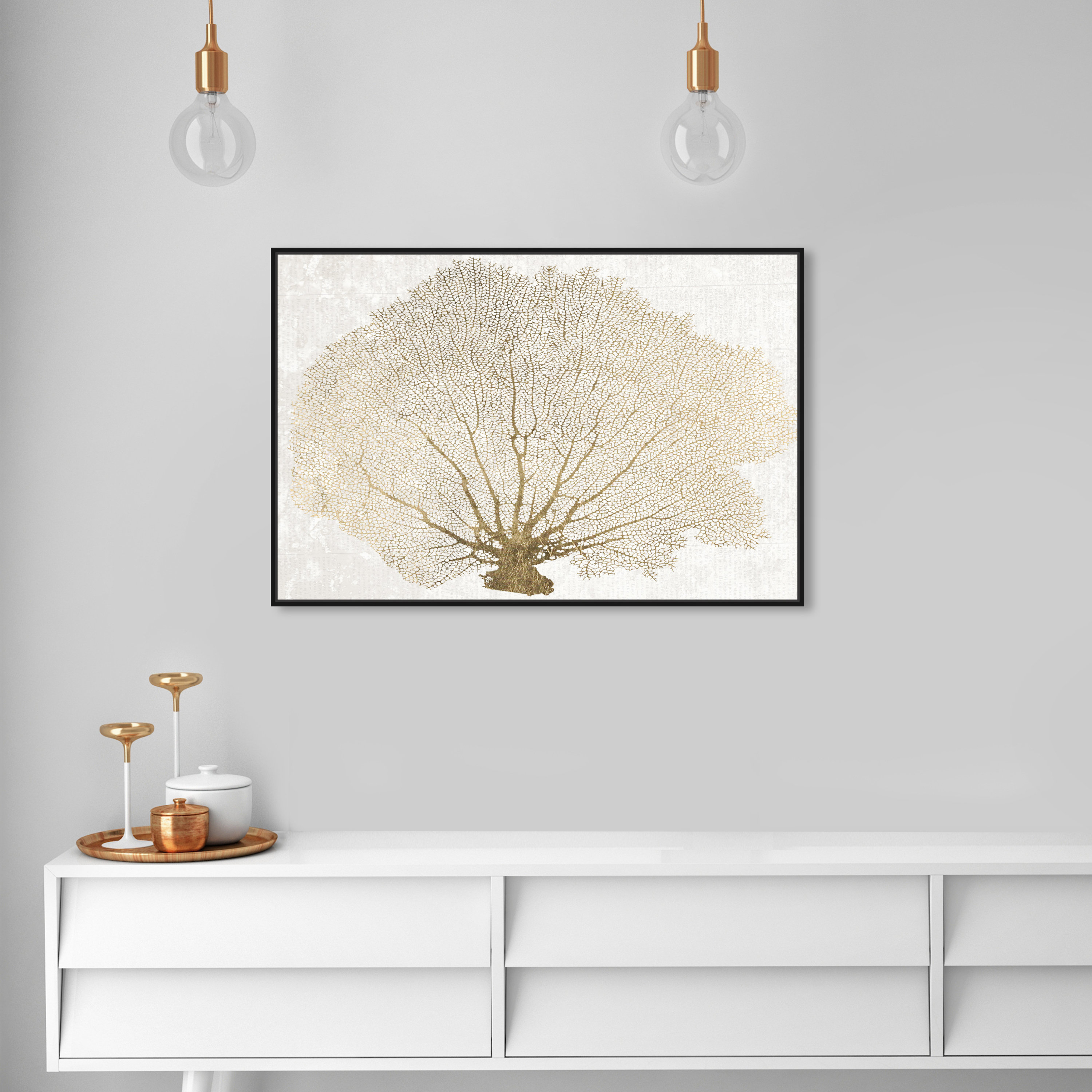 Oliver Gal Prints Gold Coral Fan Marine Plant Texture Coastal - Floater ...