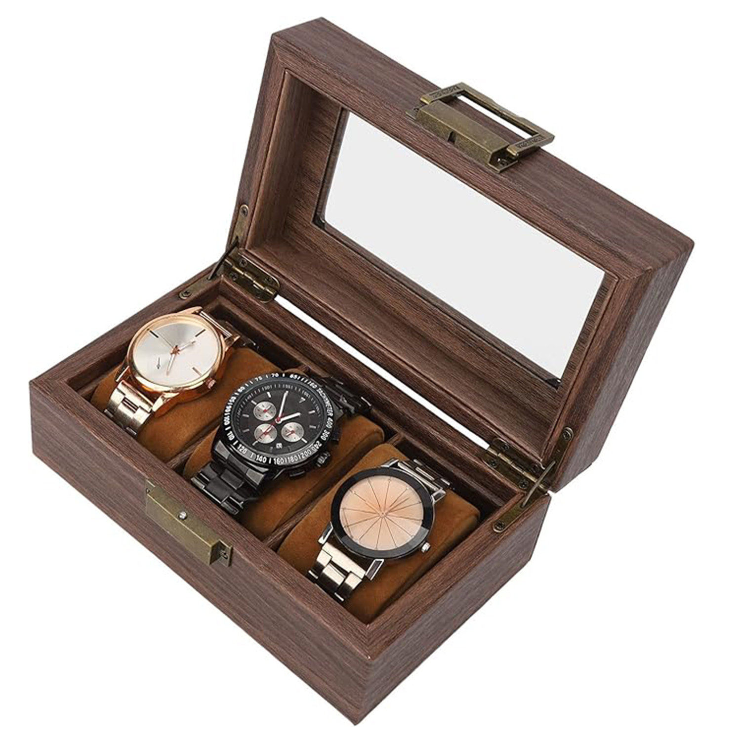 Winston Porter Multipurpose Watch Box With Clear Top Wood Watch Display ...