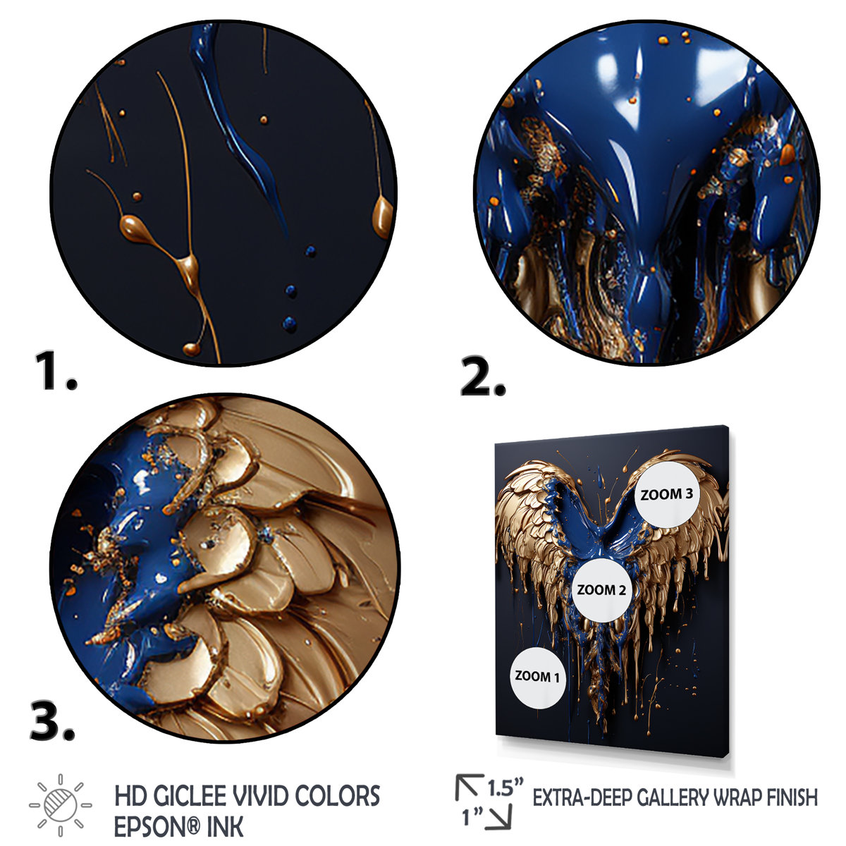 Mercer41 Royal Blue And Gold Angel Wings III - Fantasy Wall Art | Wayfair