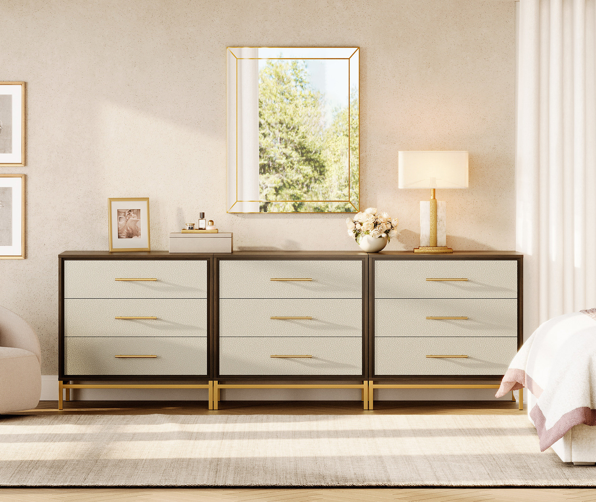 Mercer41 Leather Texture Finish Dresser With 14" Deep Drawer, Set Of 3 ...