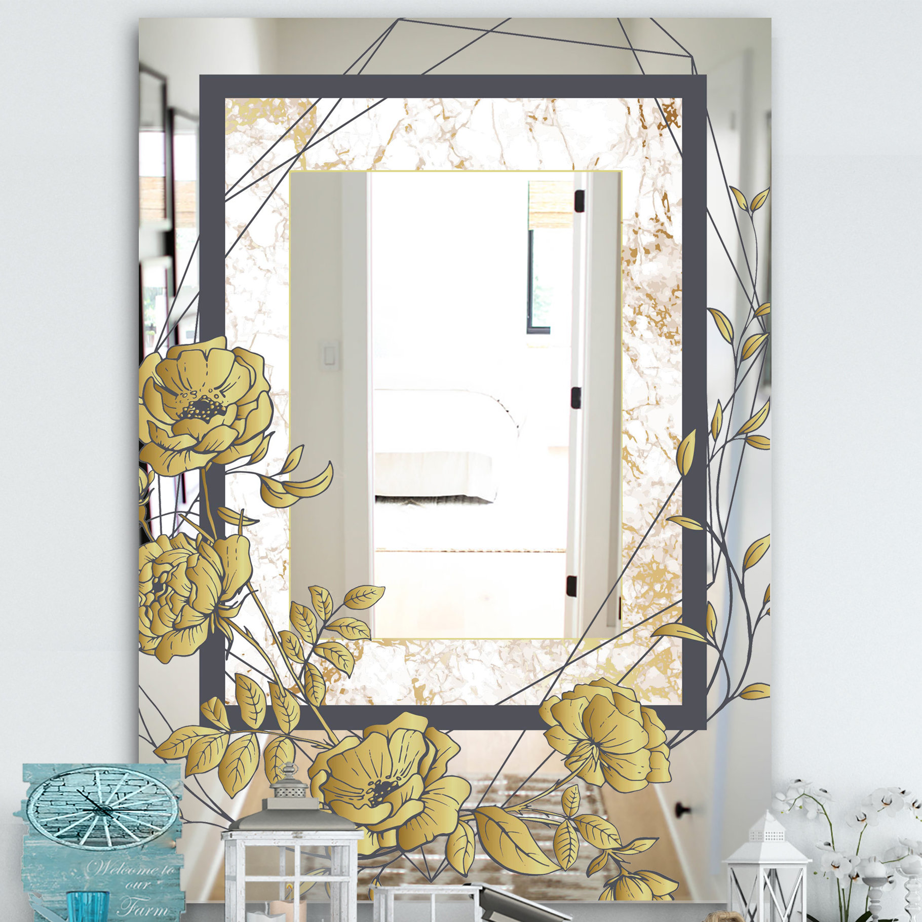 East Urban Home Gold Botanical Blooming 3 - Traditional Mirror - Vanity ...
